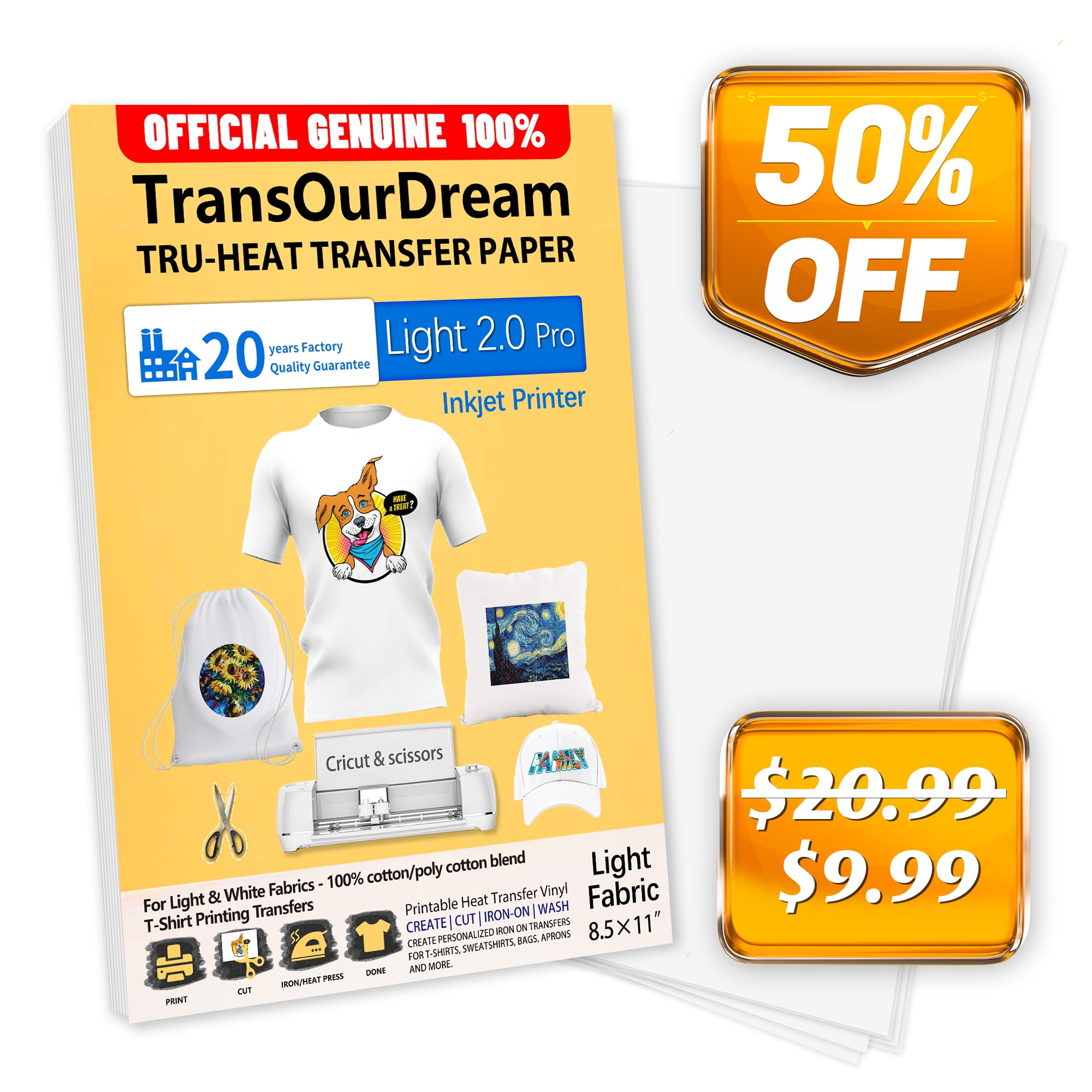 "TransOurDream Light T-Shirt Transfer Paper, 8.5x11"", 15 Sheets ...