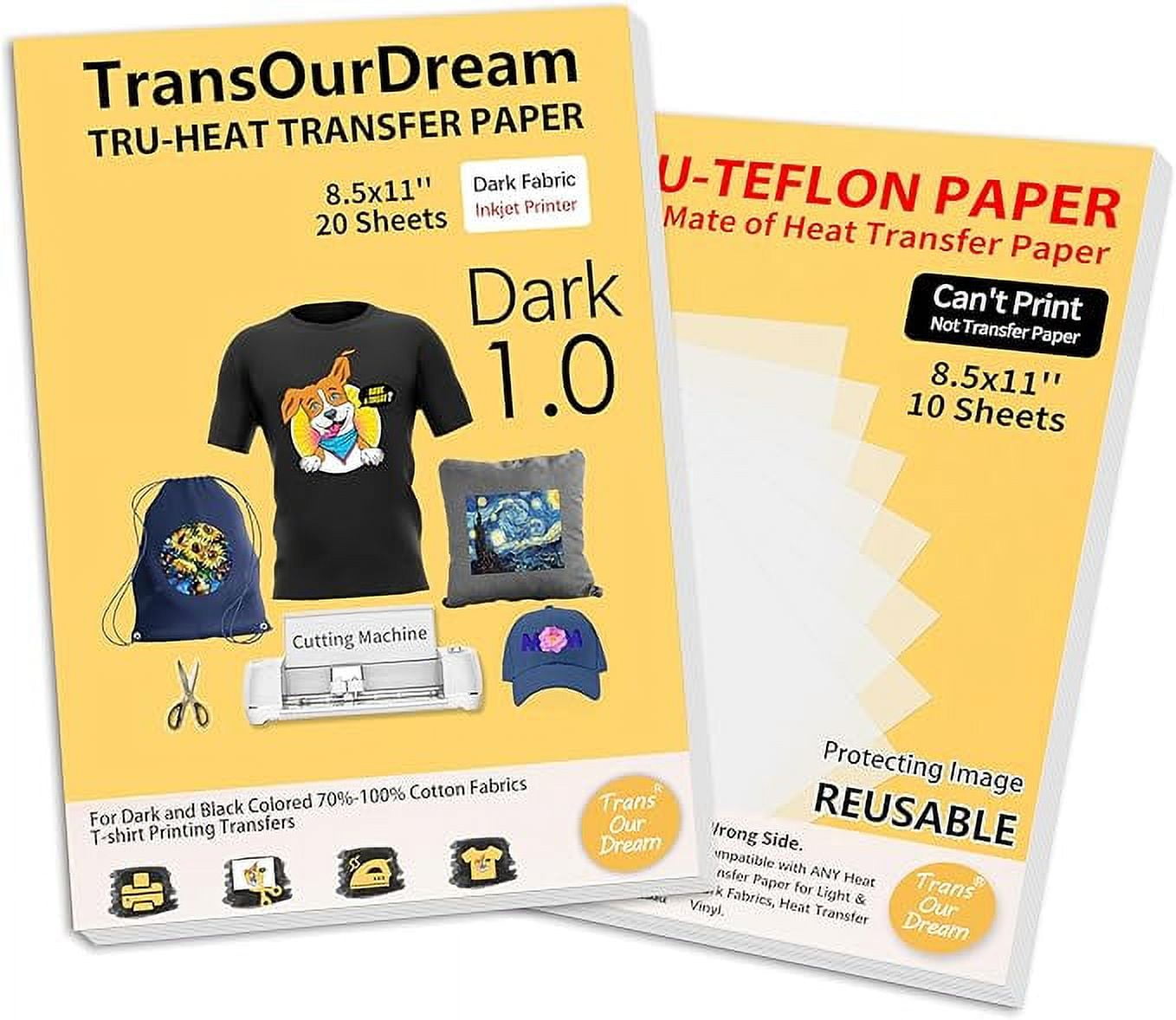 TransOurDream Tru-Iron on Heat Transfer Paper for Dark Fabric (20 ...