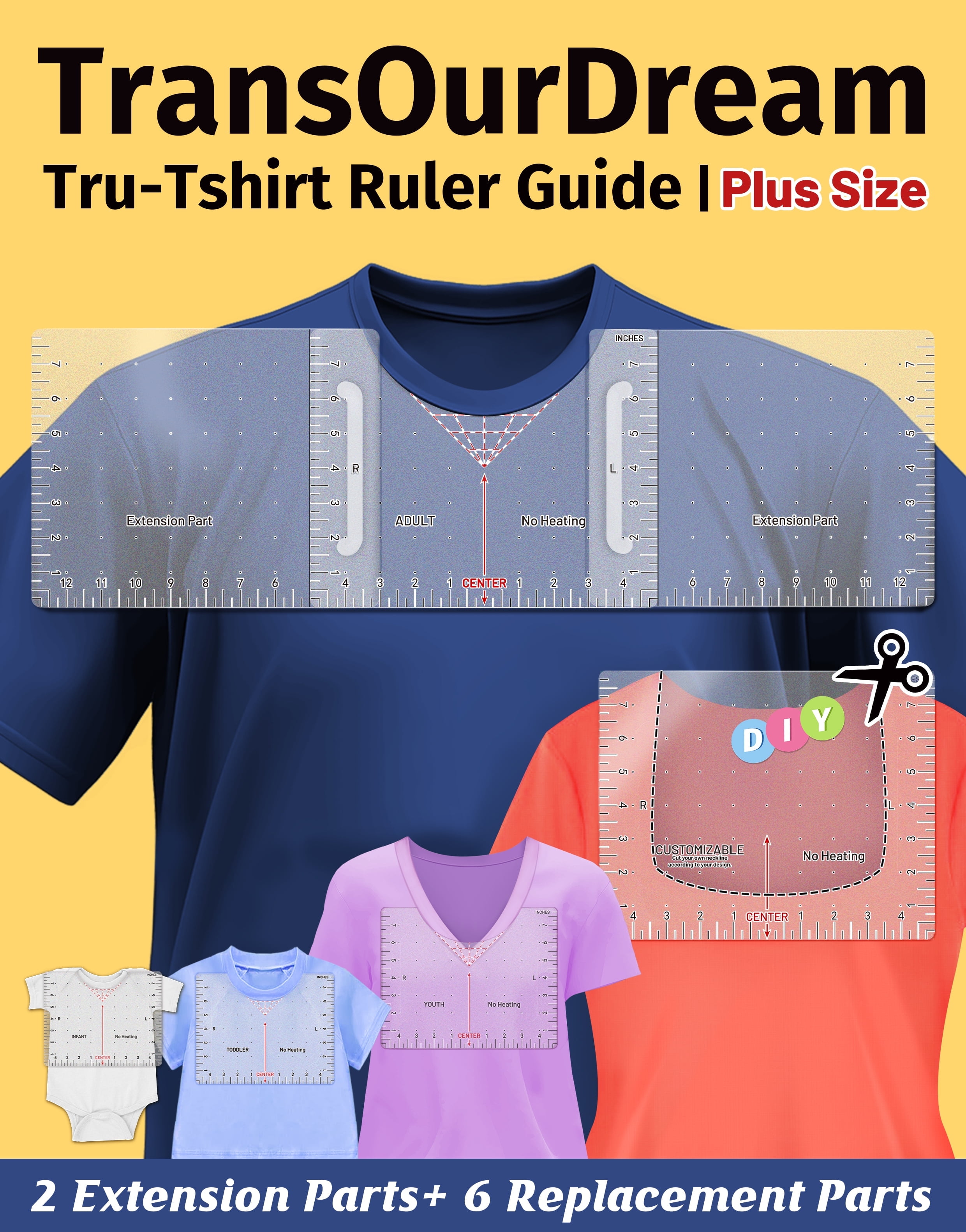 TransOurDream Tru-Tshirt Ruler Guide to Center Vinyl, 8 Pcs Round & V ...