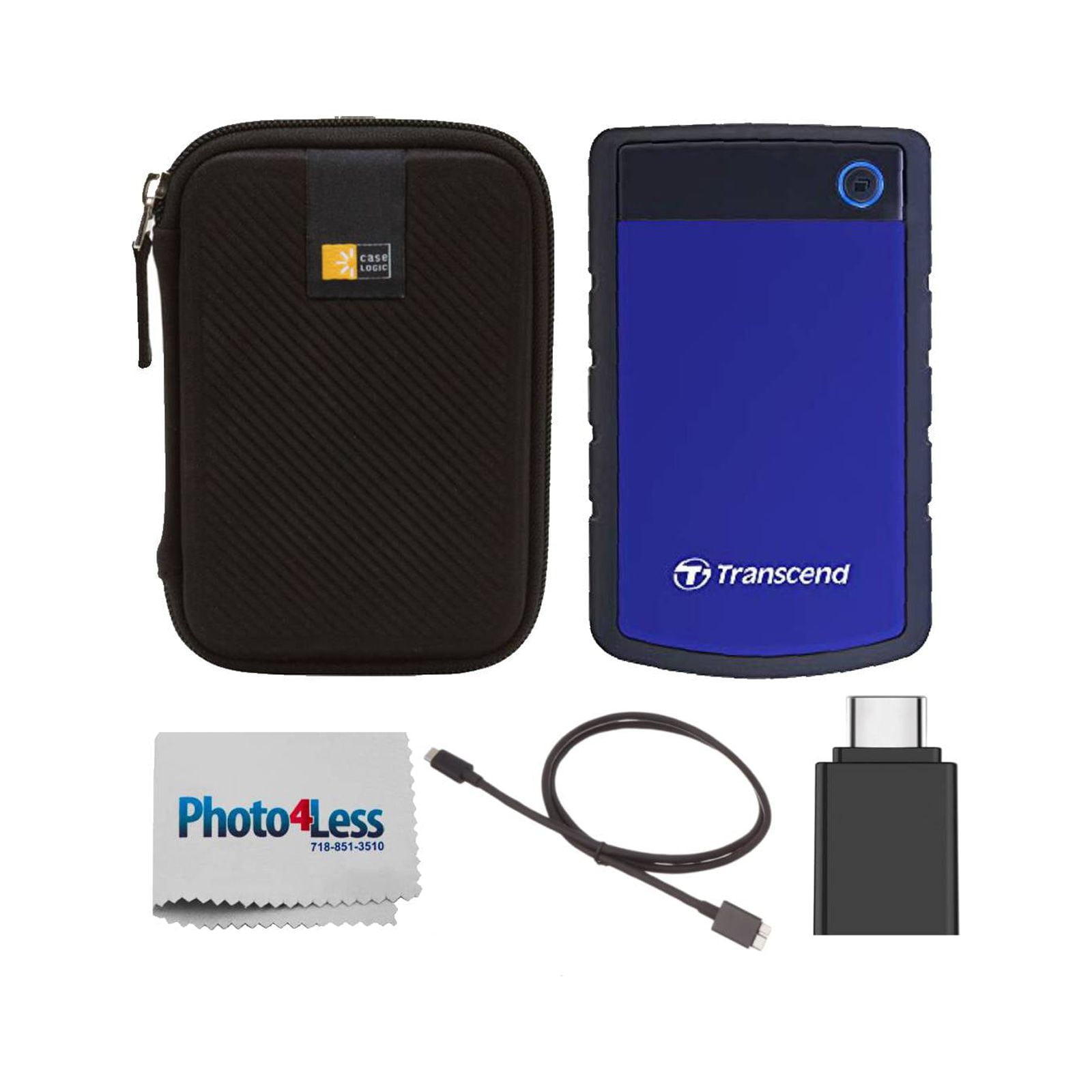 Transcend 2TB StoreJet 25H3 External Hard Drive (Blue) + Case + Adapter ...