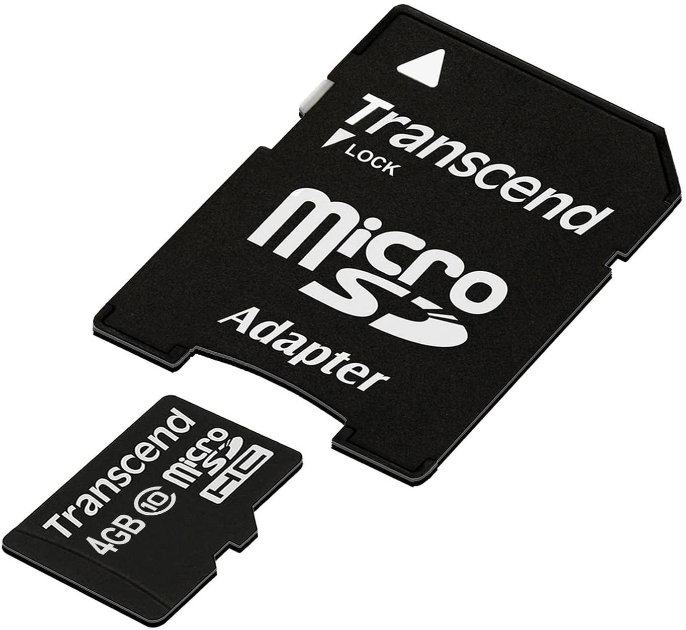 Transcend 4GB MicroSDHC Class10 Memory Card with Adapter 30 MB/s ...