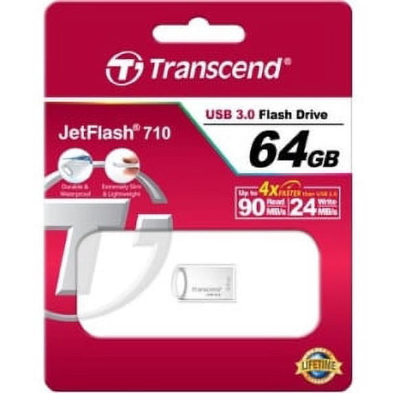 Transcend JetFlash 710 USB 3.0 Flash Drive - 64 GB - USB 3.0 - Silver ...