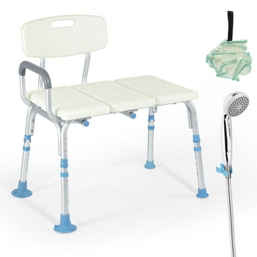 Equate Durable Transfer Bench with Back Rest, Shower Bench, Black ...