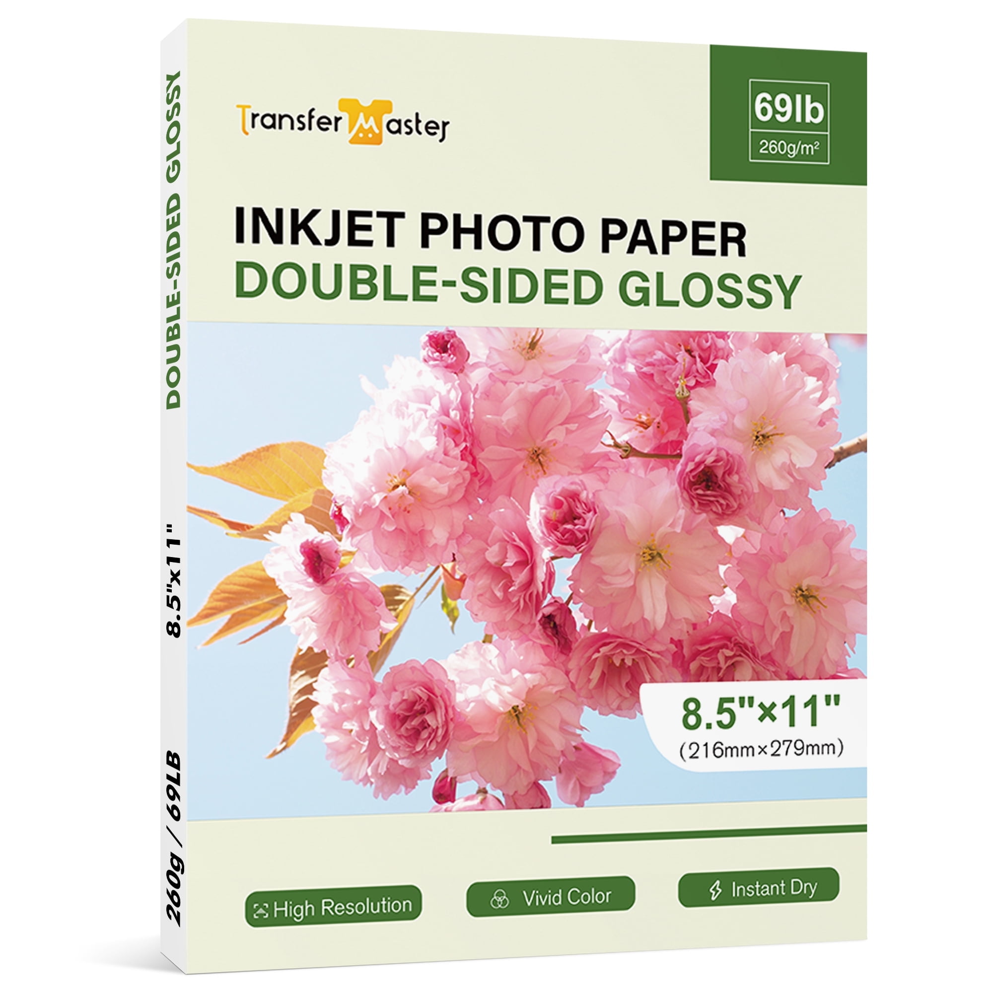 Transfer Master Inkjet Double Sided Glossy Photo Paper 8.5 x 11 Inches, 125 Sheets, 69lb ...