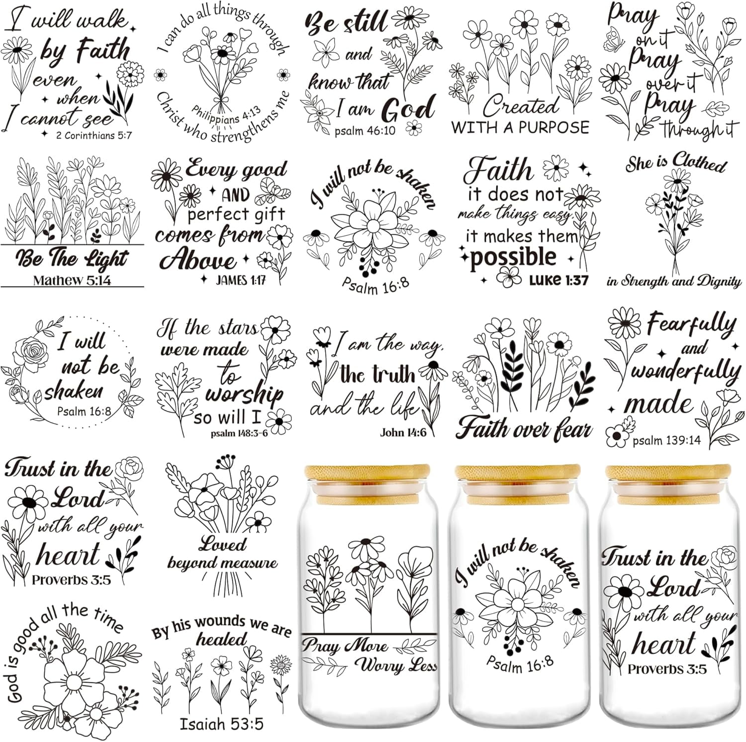 Transfer UV DTF Decal - 20 Sheets Christian Bible Verse UV DTF Cup ...