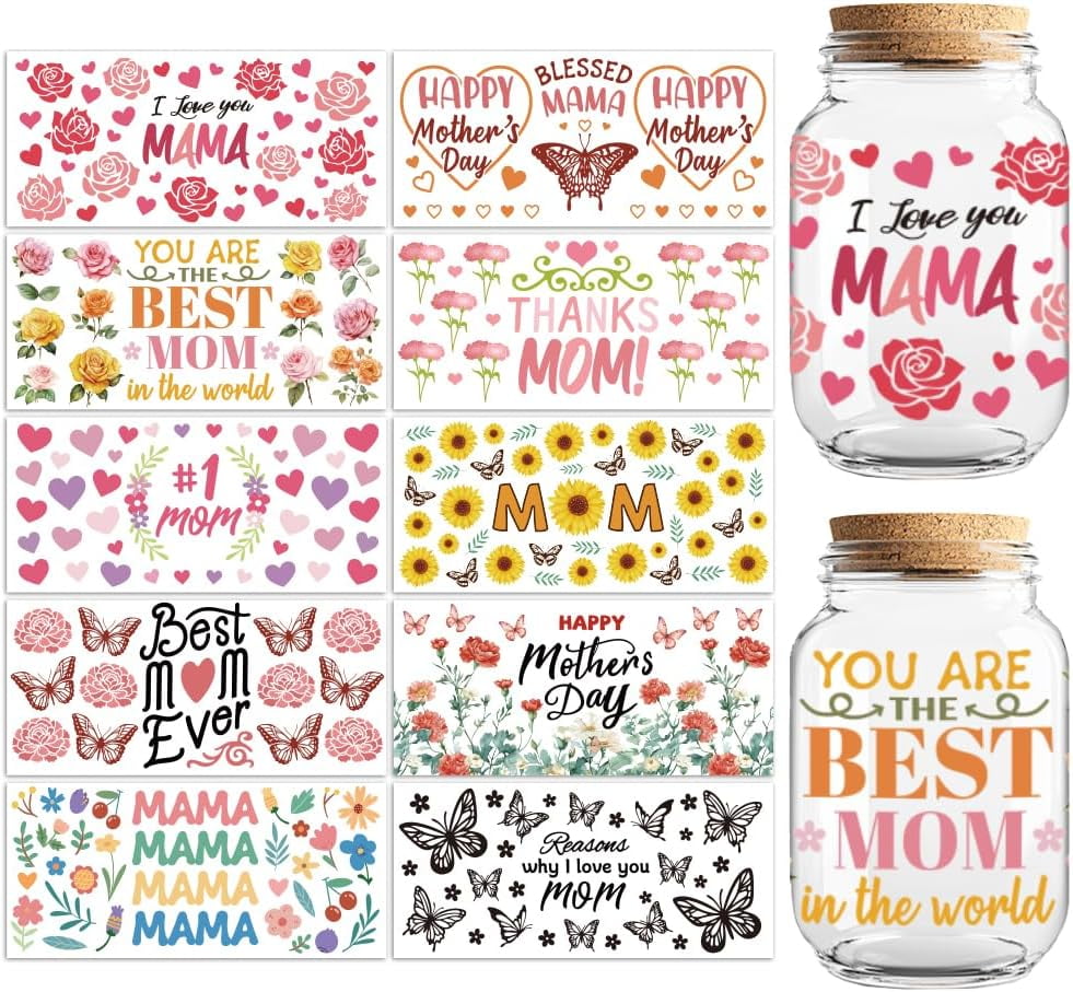 Transfer Wraps Stickers Mother's Day 10 Sheets Waterproof Custom Vinyl ...