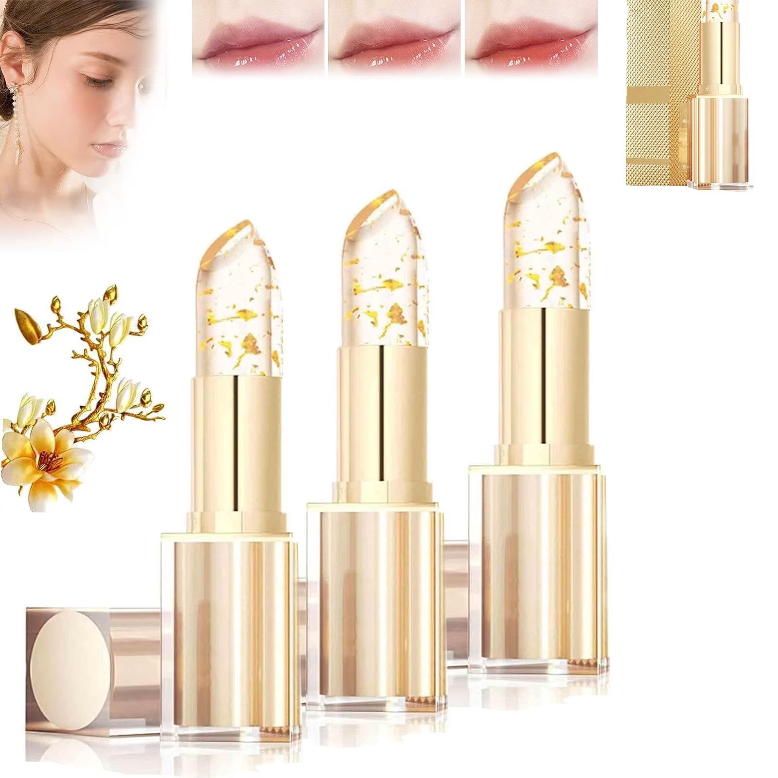 Transferproof Color Changing Lipstick, Women's Gold Leaf Changing Color ...