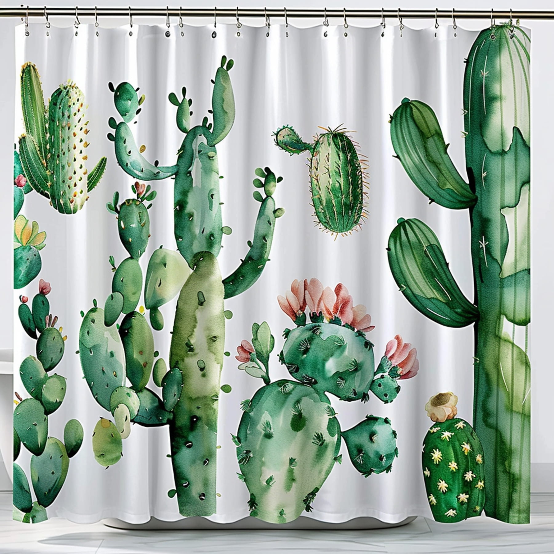 Transform Your Bathroom Oasis with Cacti Watercolor Linen Curtains ... Transform Your Bathroom Oasis with Cacti Watercolor Linen Curtains ...