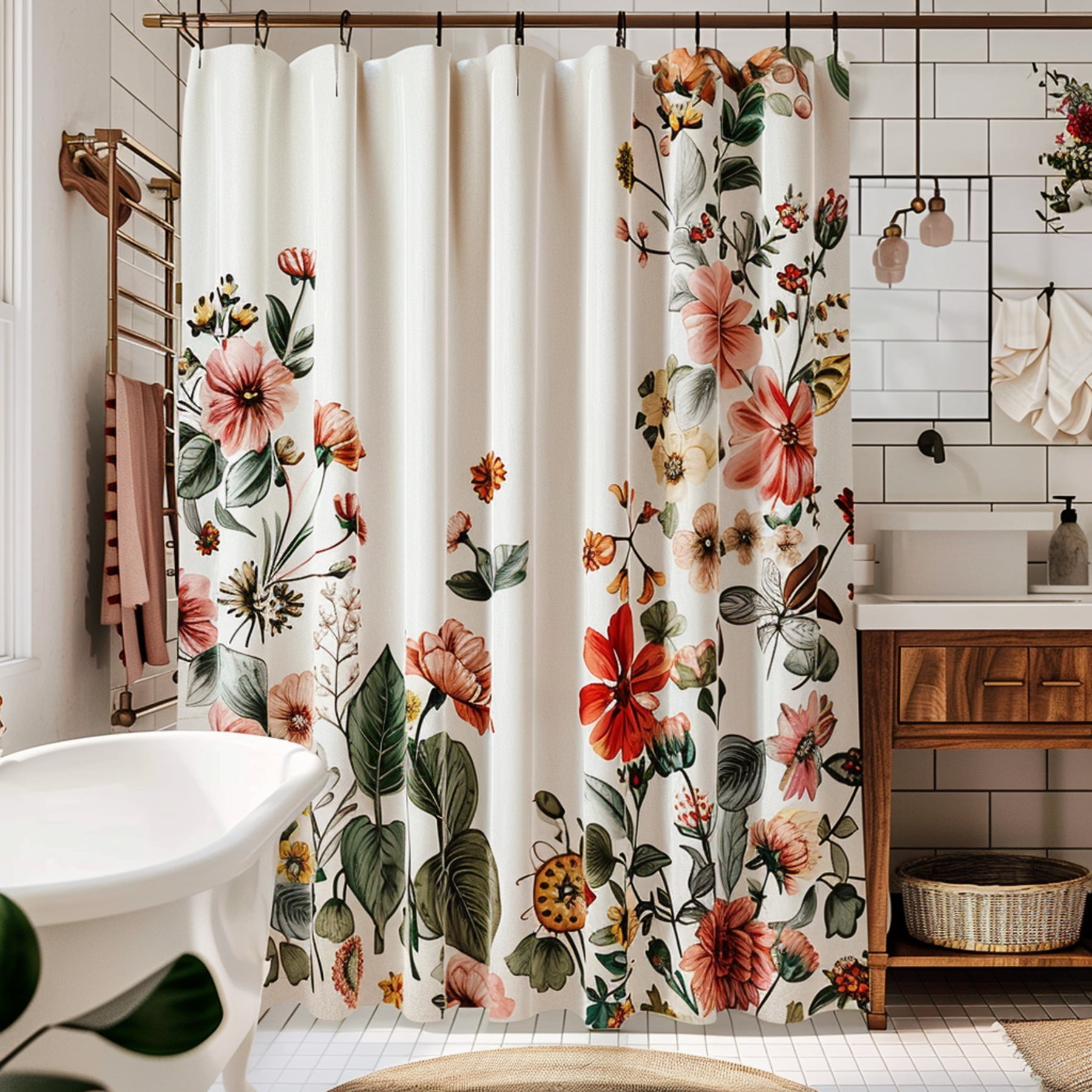 Transform Your Bathroom into a Floral Oasis with our Modern Farmhouse Shower Curtain Add ...