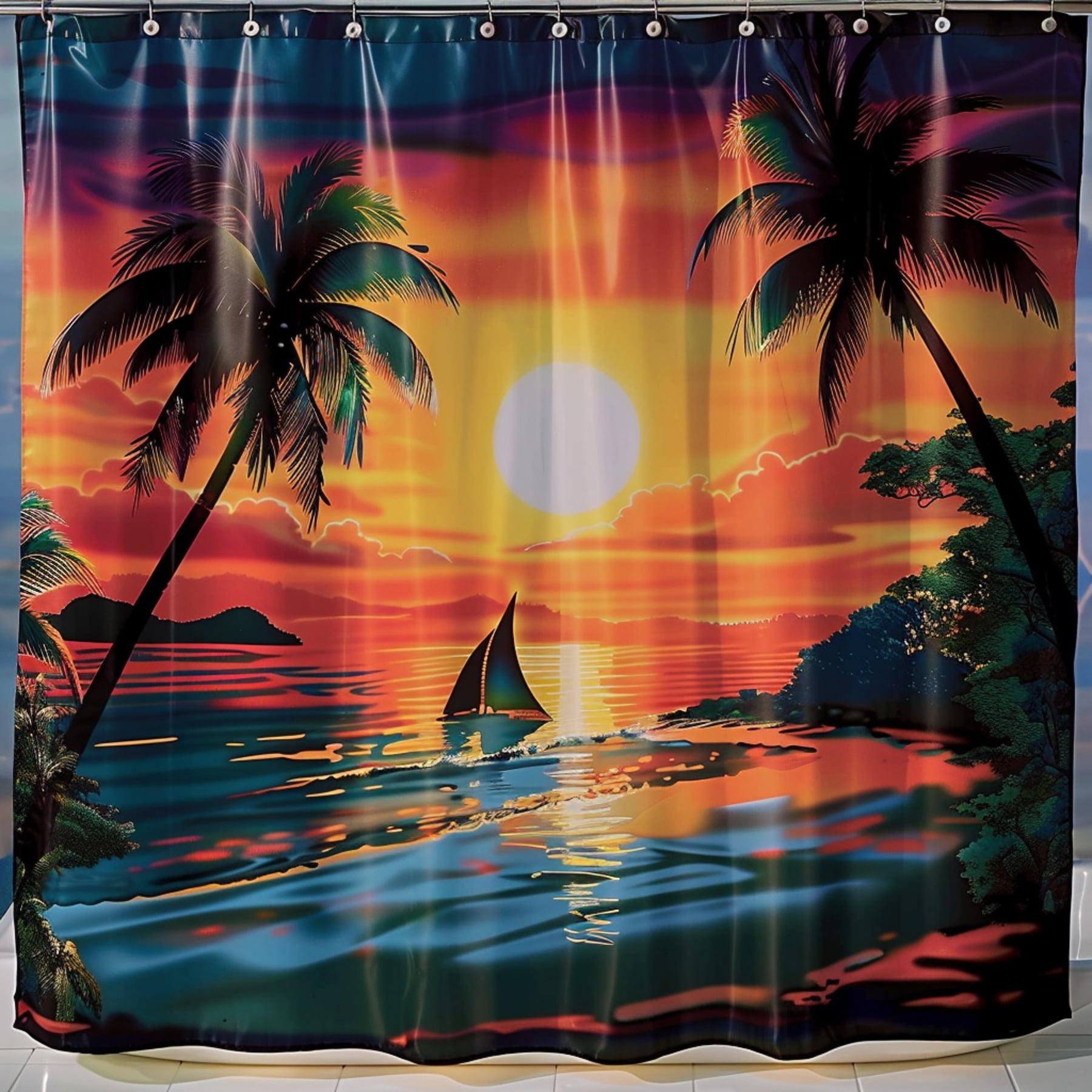Transform Your Bathroom into a Tropical Paradise with our Sunset Palm ...