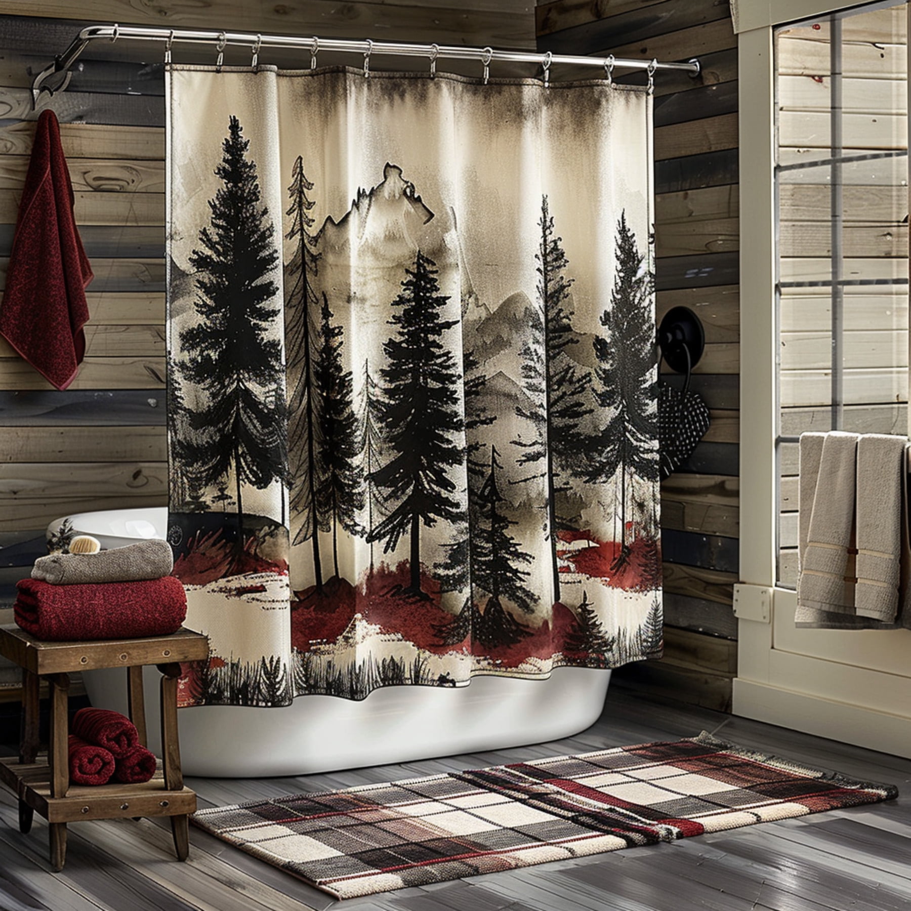 Transform Your Bathroom into a with our Rustic Pine Tree Shower Curtain ...