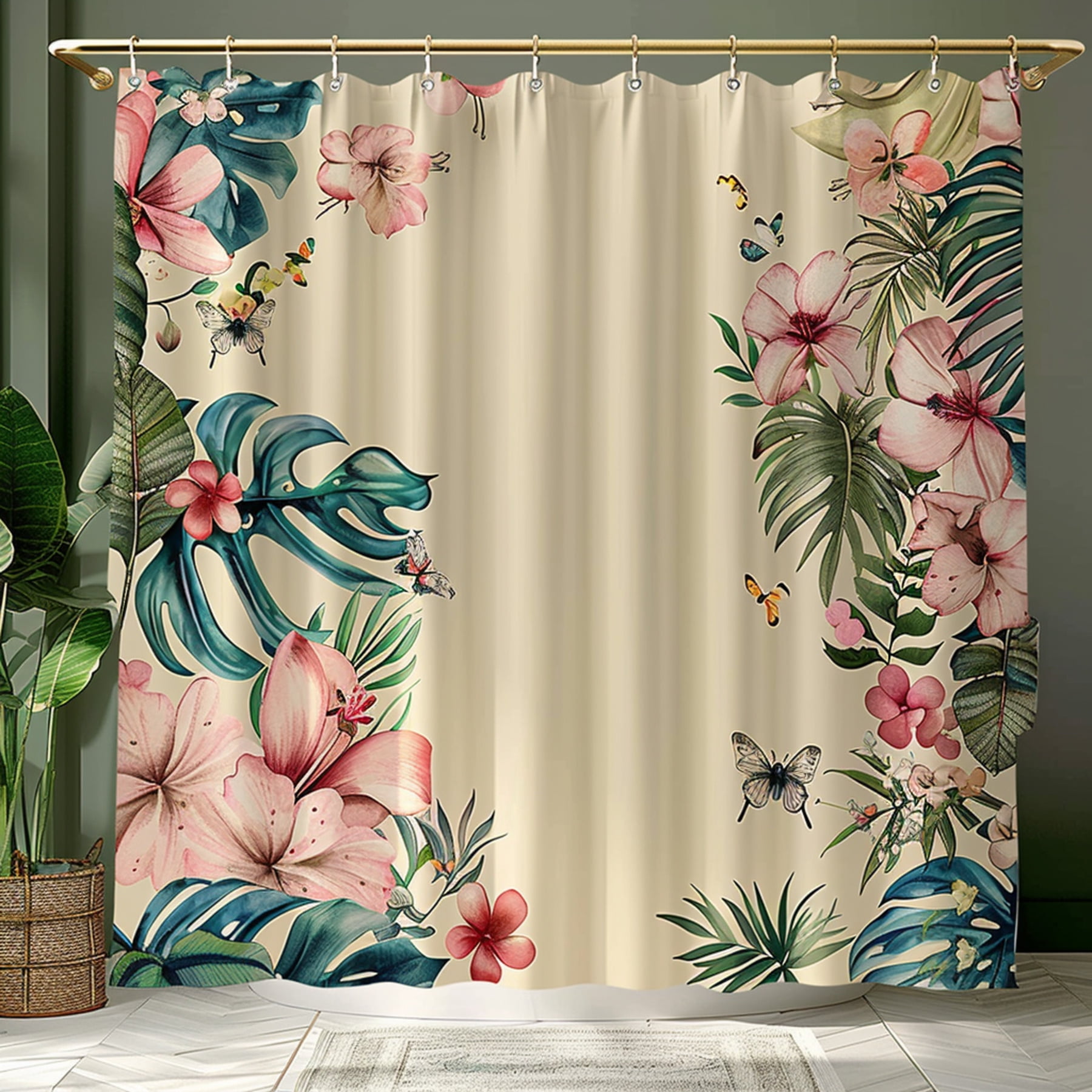 Transform Your Bathroom With Boho Chic Floral Shower Curtain Pink