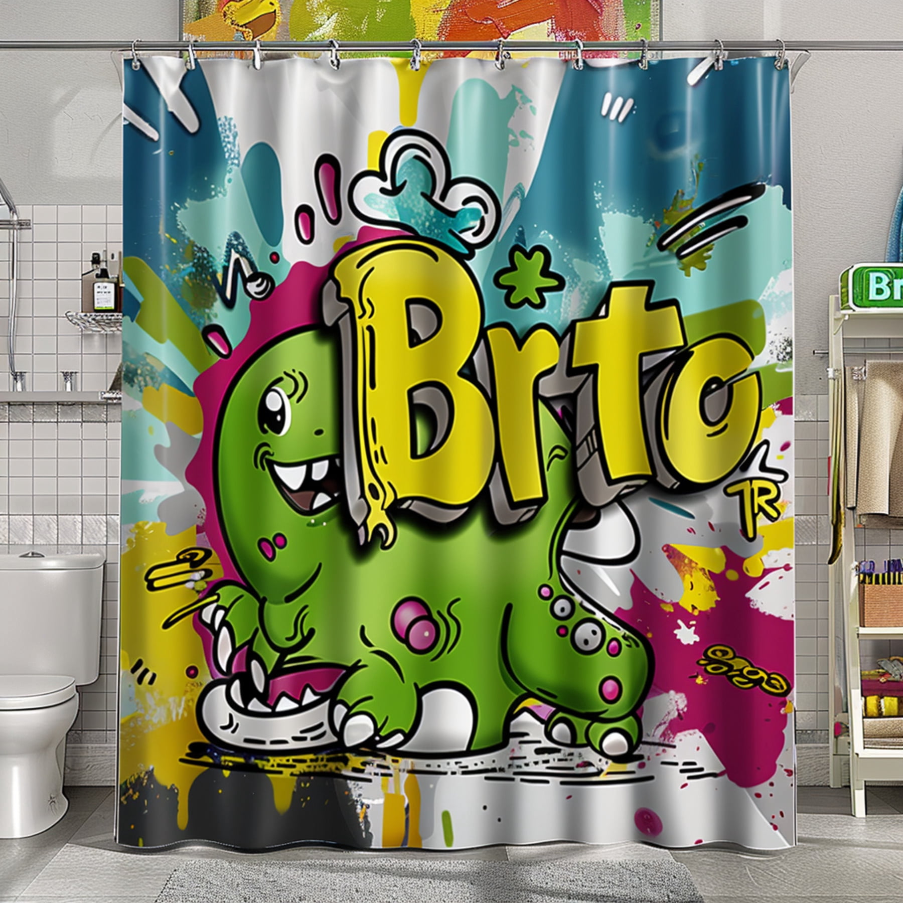 Transform Your Bathroom with Brotto Dinosaur Cartoon Shower Curtain Add ...