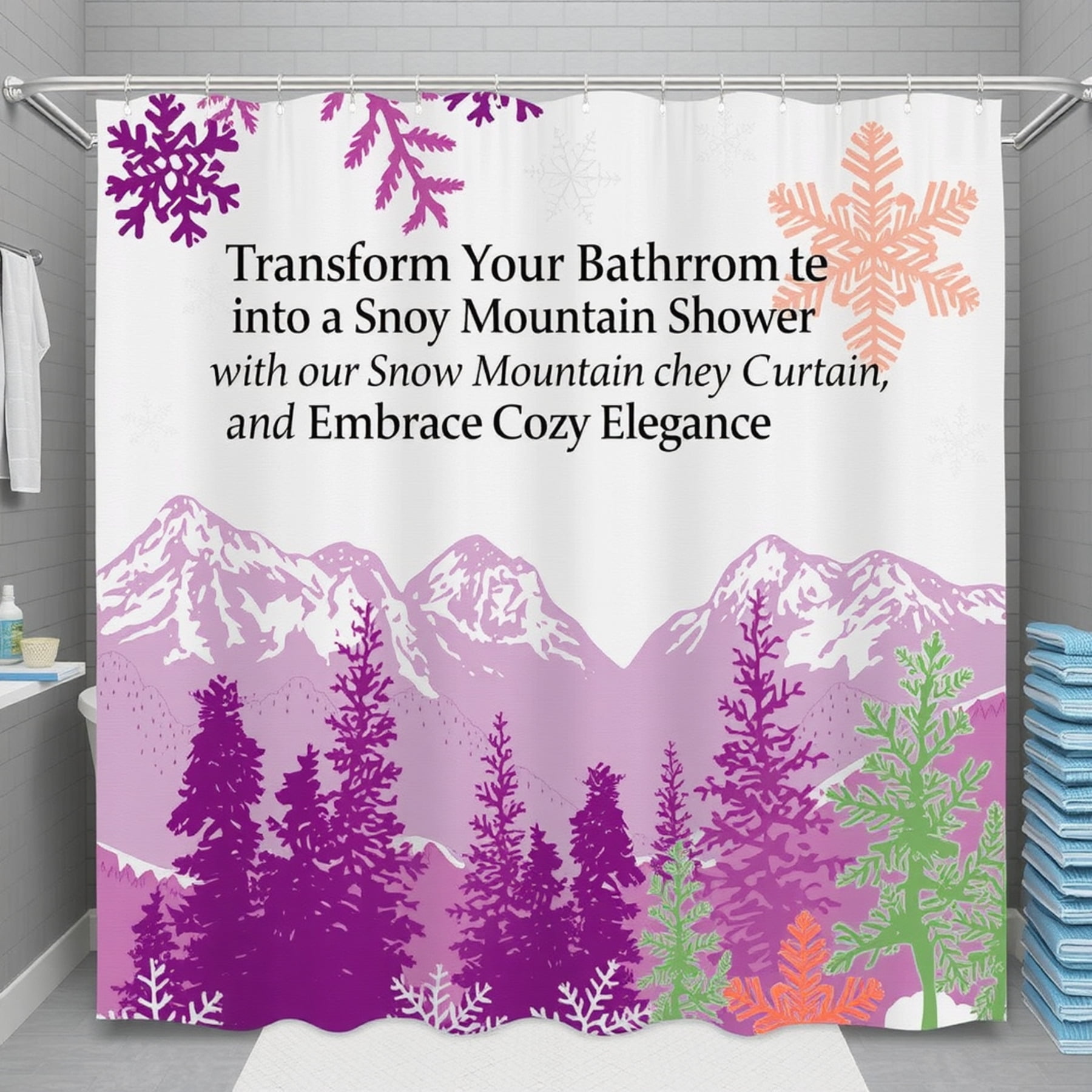 Transform Your Bathroom with Our Cozy Snow Mountain Shower Curtain ...