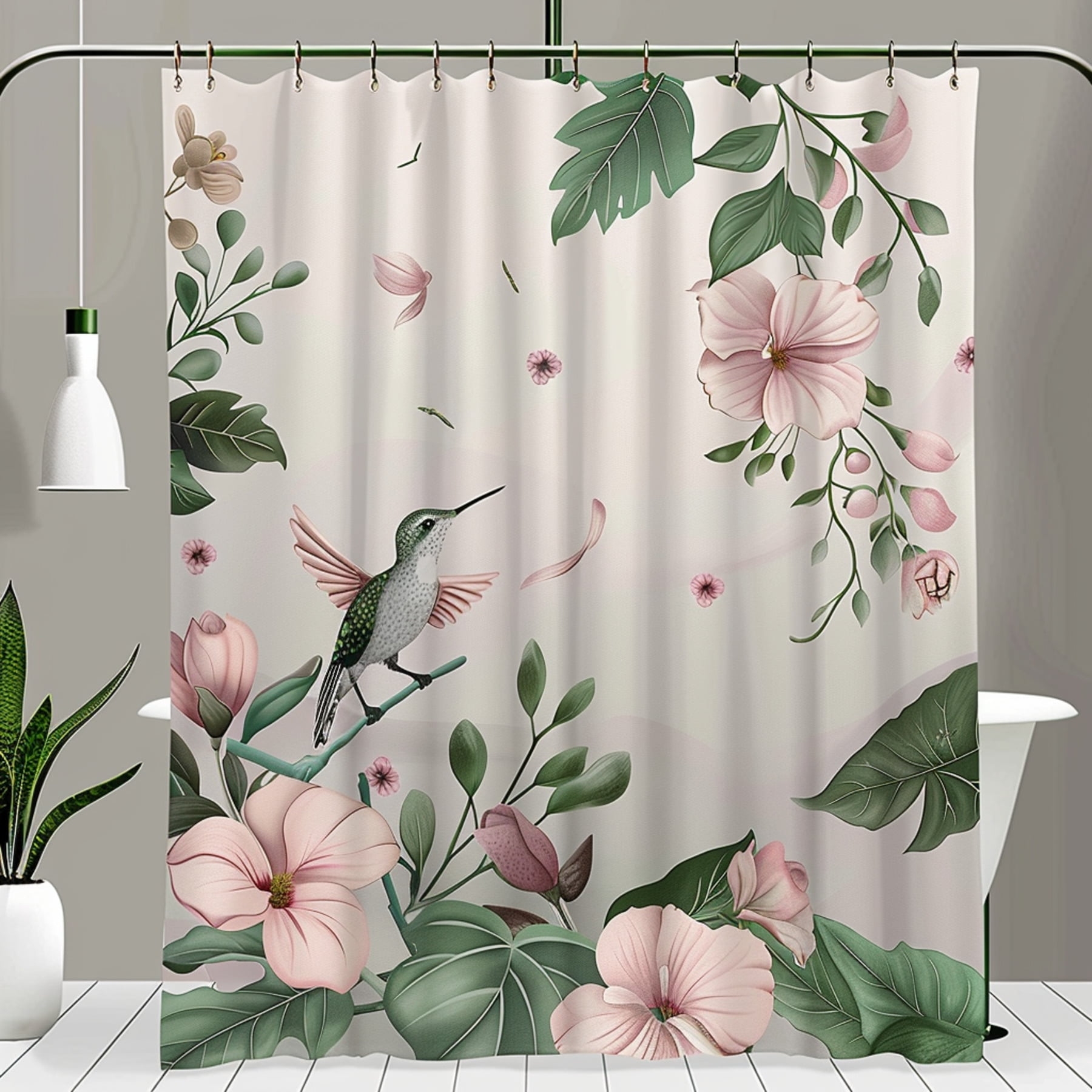Transform Your Bathroom With Pink And Green Floral Hummingbird Shower