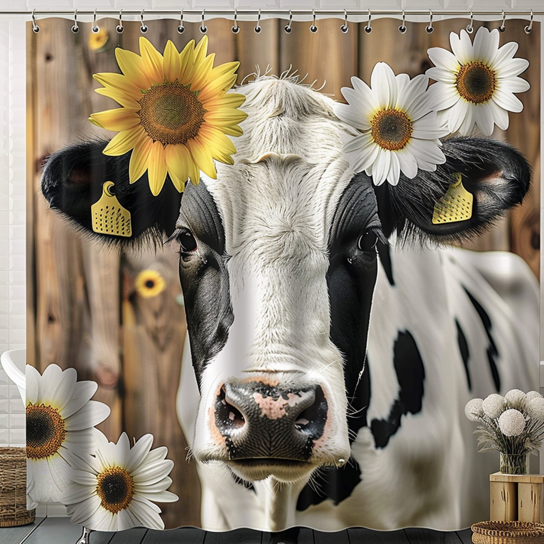 Transform Your Bathroom with Rustic Charm: White Cow and Sunflower ...