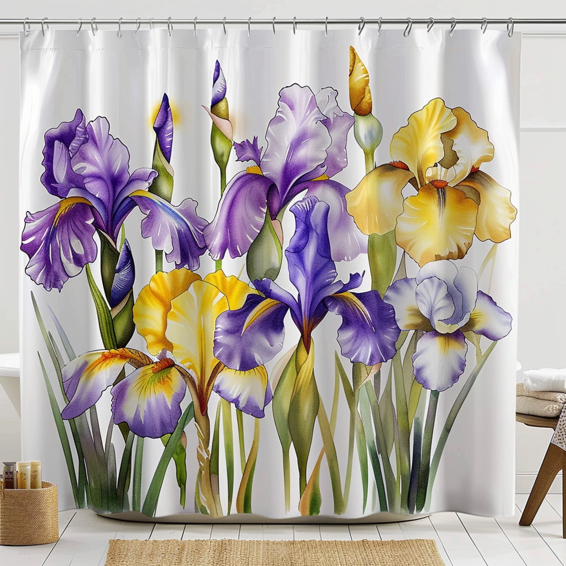 Transform Your Bathroom with Stunning Watercolor Iris Shower Curtain Elevate Your Space with ...