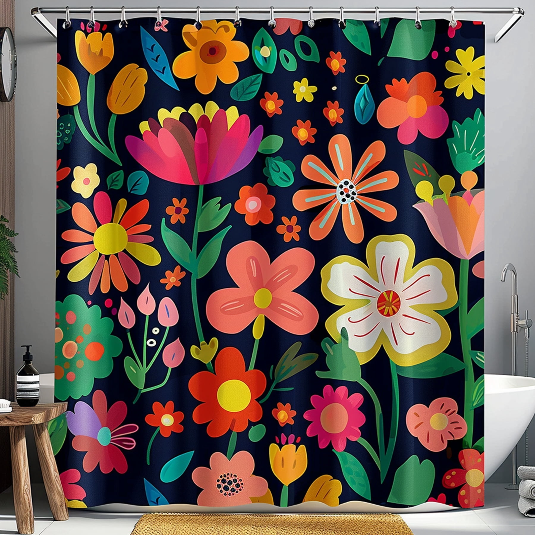 Transform Your Bathroom with Vibrant Floral Shower Curtain Bright ...