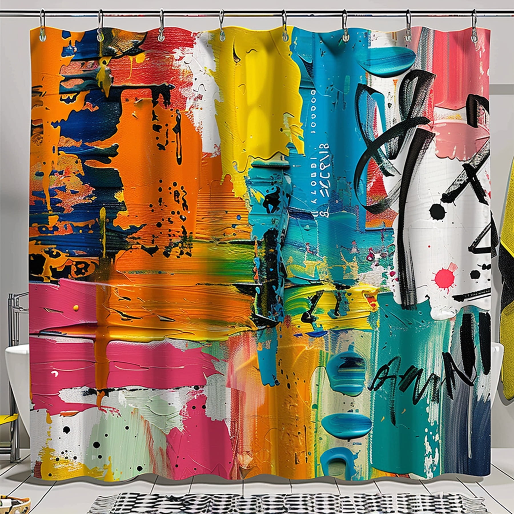Transform Your Bathroom With A Boho Graffiti Shower Curtain Colorful