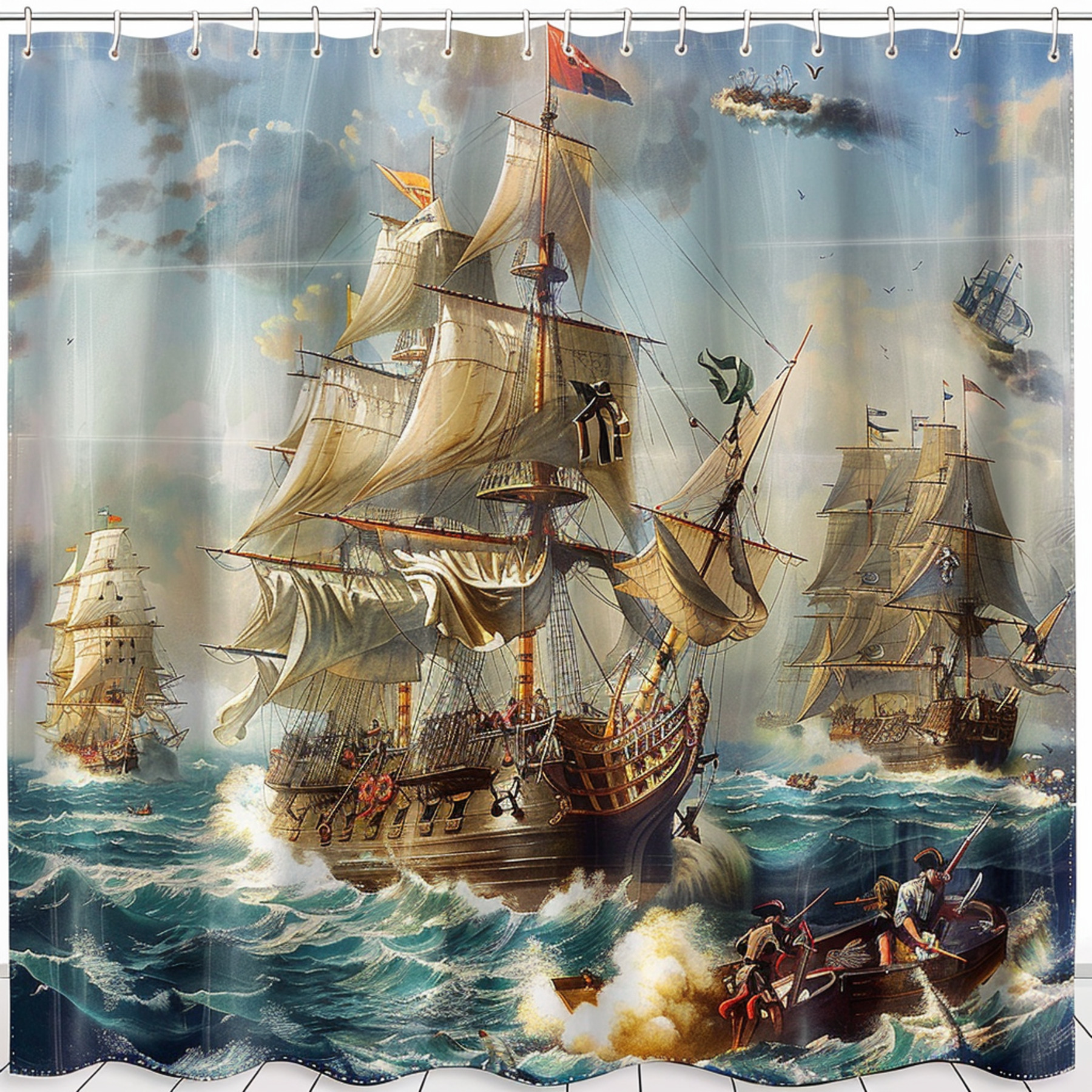Transform Your Bathroom With A Nautical Battle Scene Shower Curtain Add