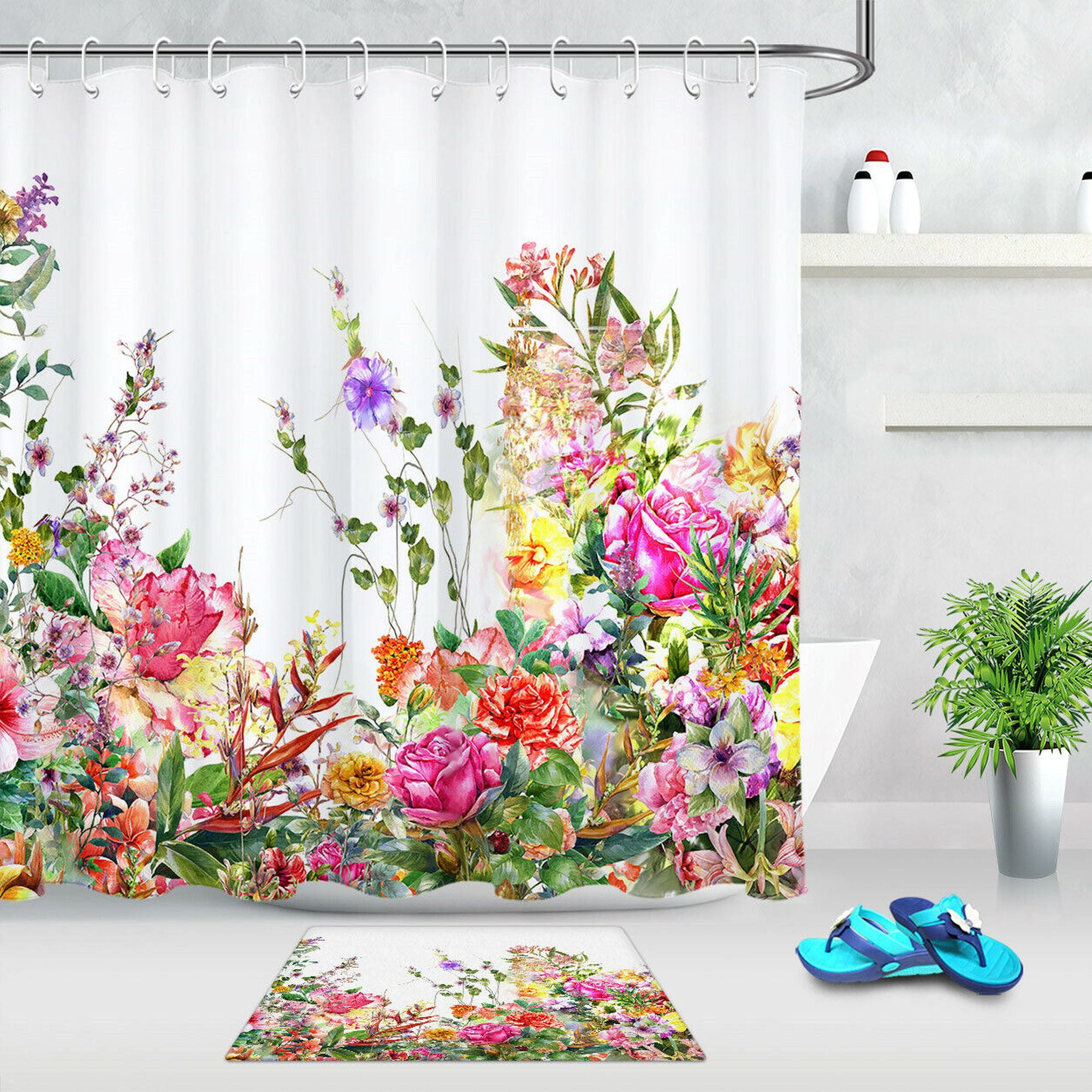 Transform Your Bathroom With A Vibrant Watercolor Floral Shower Curtain