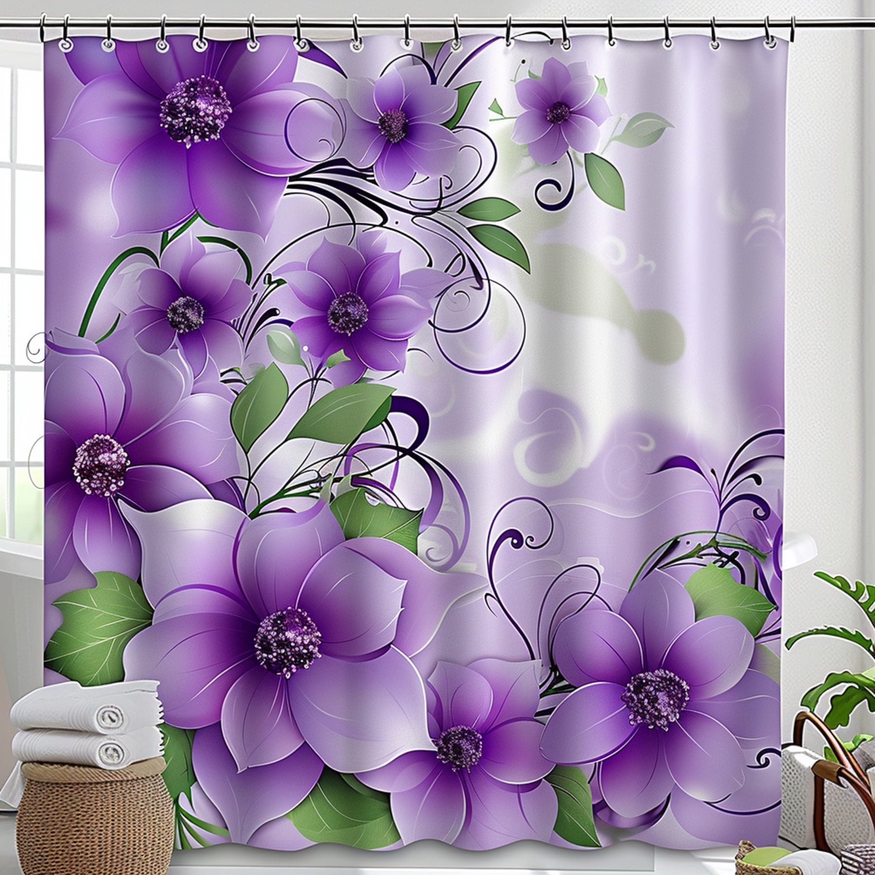 Transform Your Bathroom With Our Stunning Purple Flower Shower Curtain