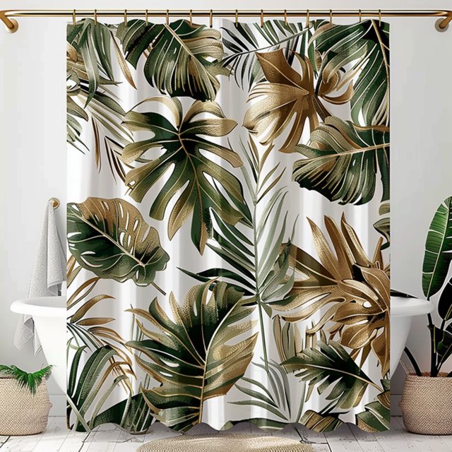 Transform your bathroom into a lush oasis with this stunning tropical rainforest shower curtain ...