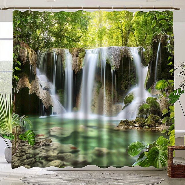 Transform your bathroom into a serene forest oasis with our Waterfall in the Forest Shower ...