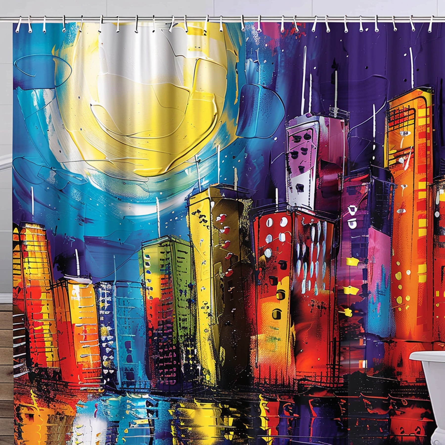 Transform Your Bathroom Into A Vibrant Cityscape Under The Moonlight