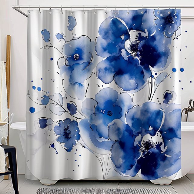 Transform Your Bathroom With A Stunning Navy Blue Flowers Watercolor