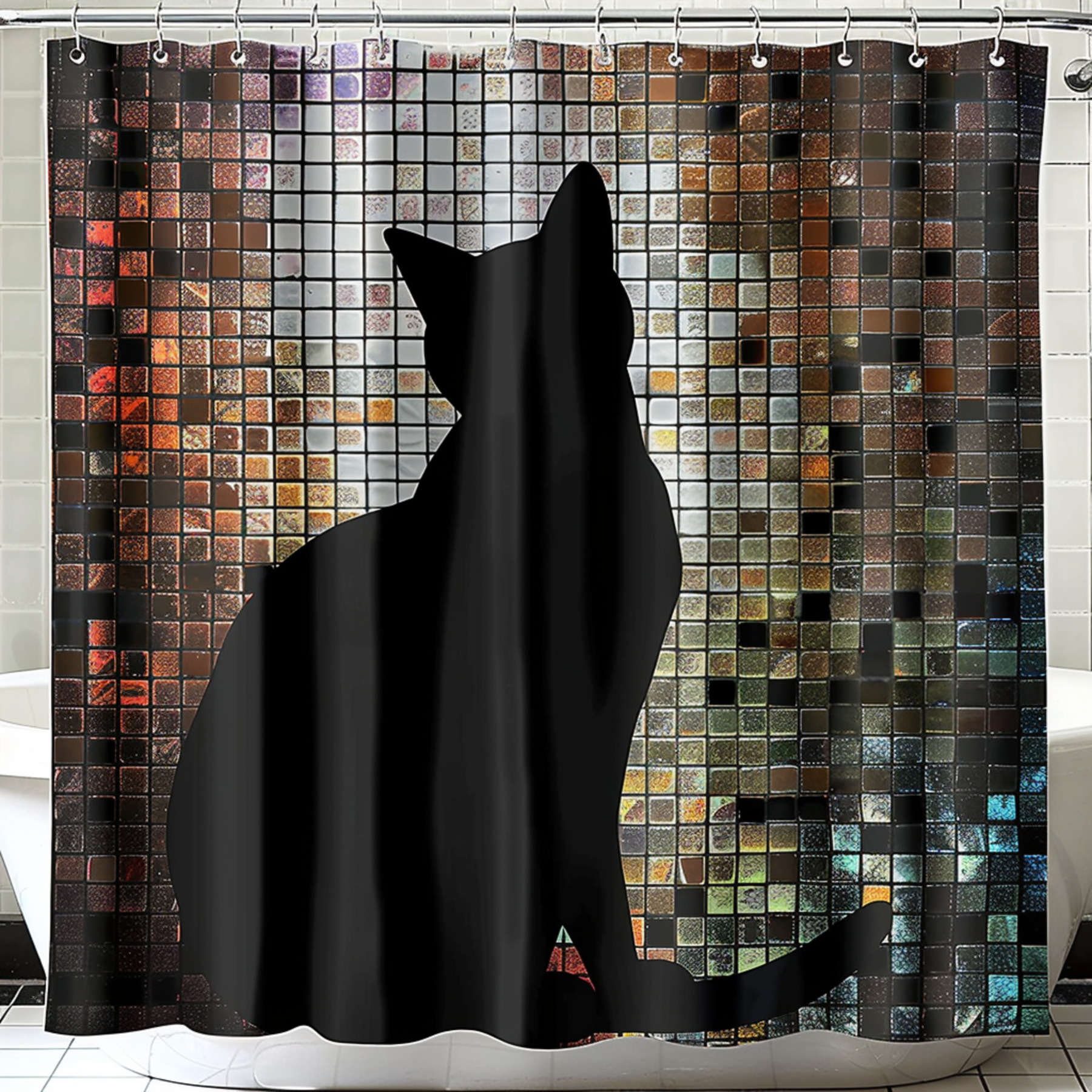 Transform your bathroom with our stunning mosaic tile cat silhouette ...