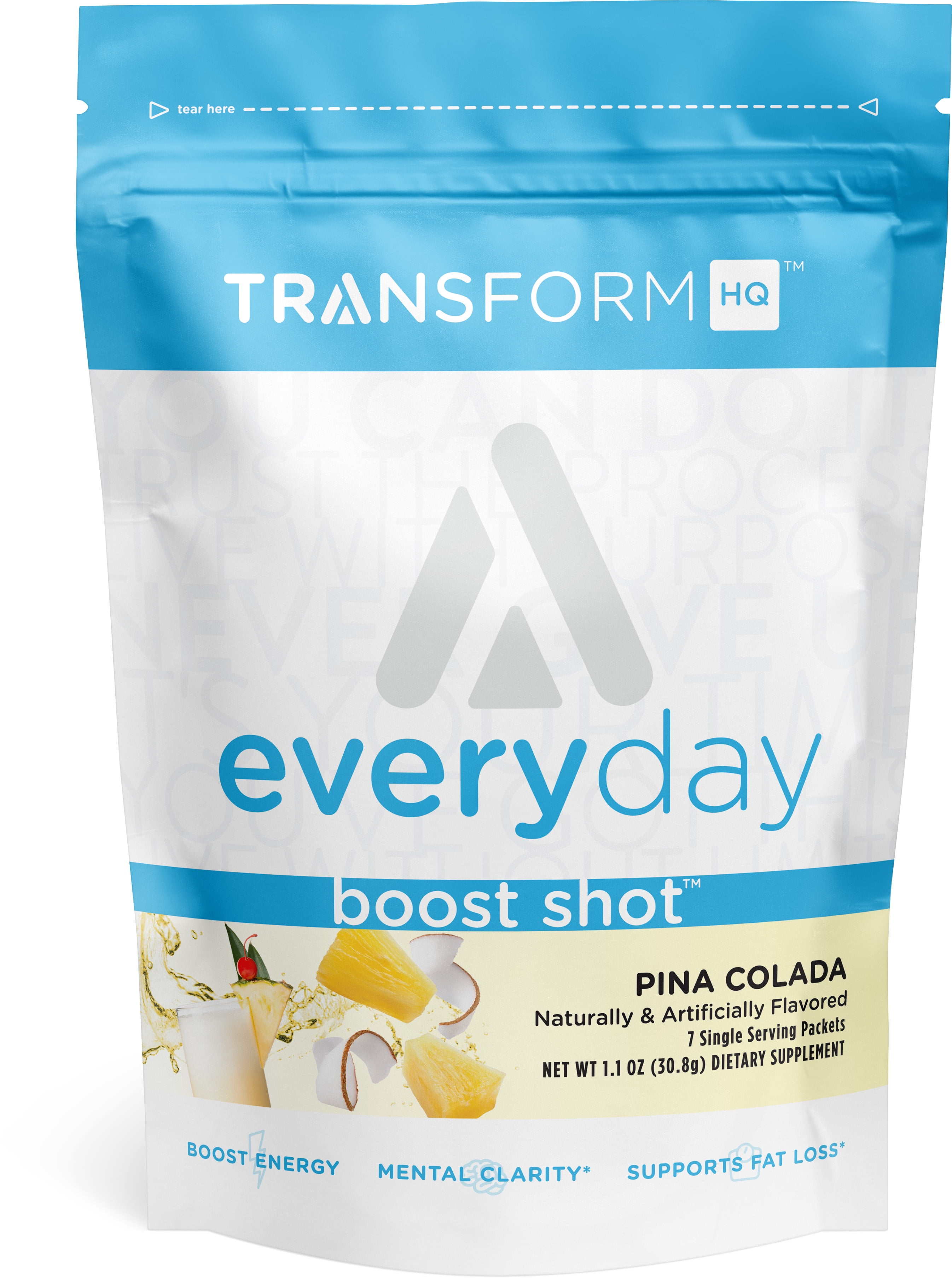 TransformHQ Boost Shot Powder Drink Stick Packets, Pina Colada, 7 Pack, Energy Supplements for ...
