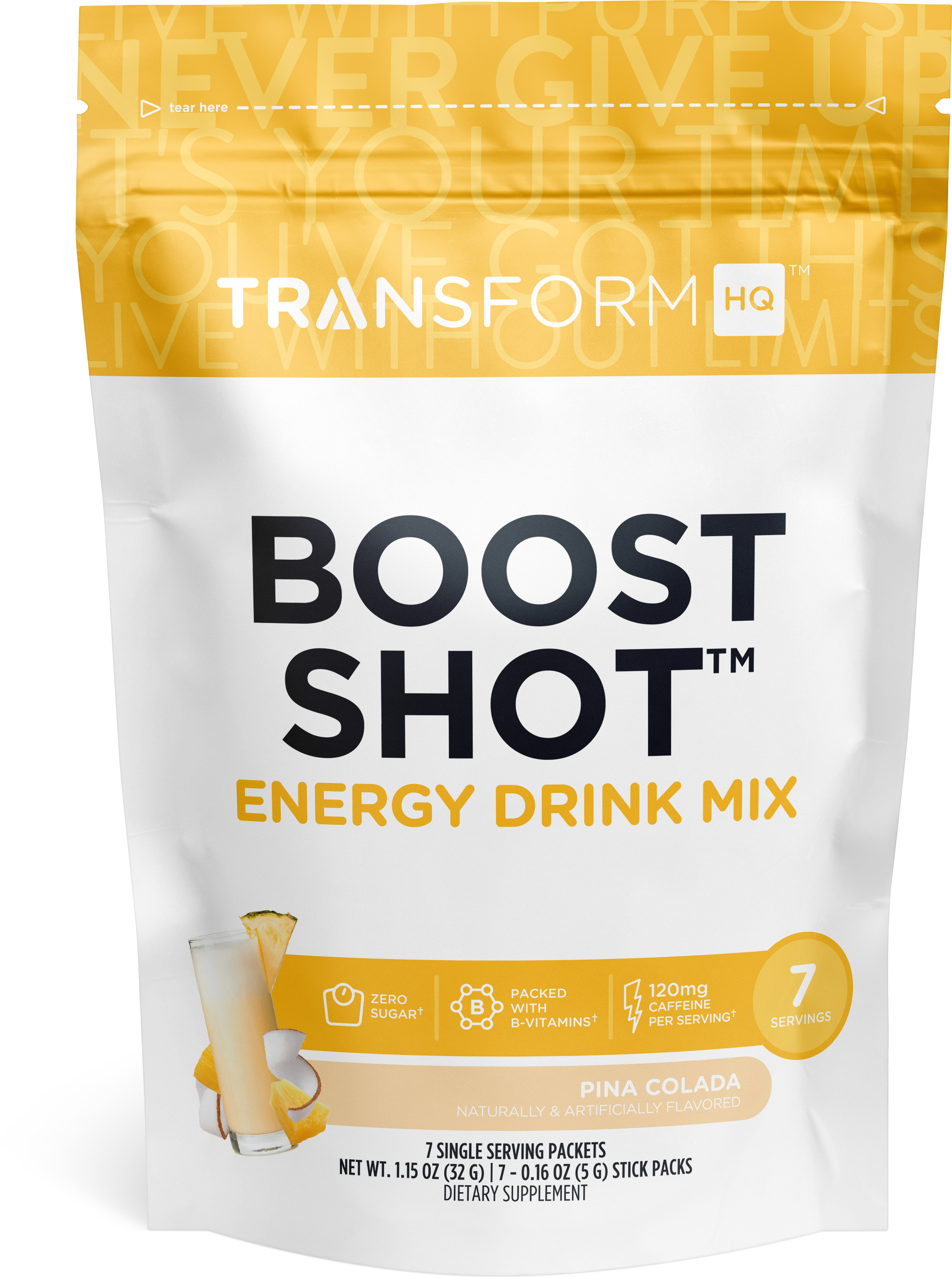 TransformHQ Boost Shot Powder Drink Stick Packets, Pina Colada, 7 Pack ...