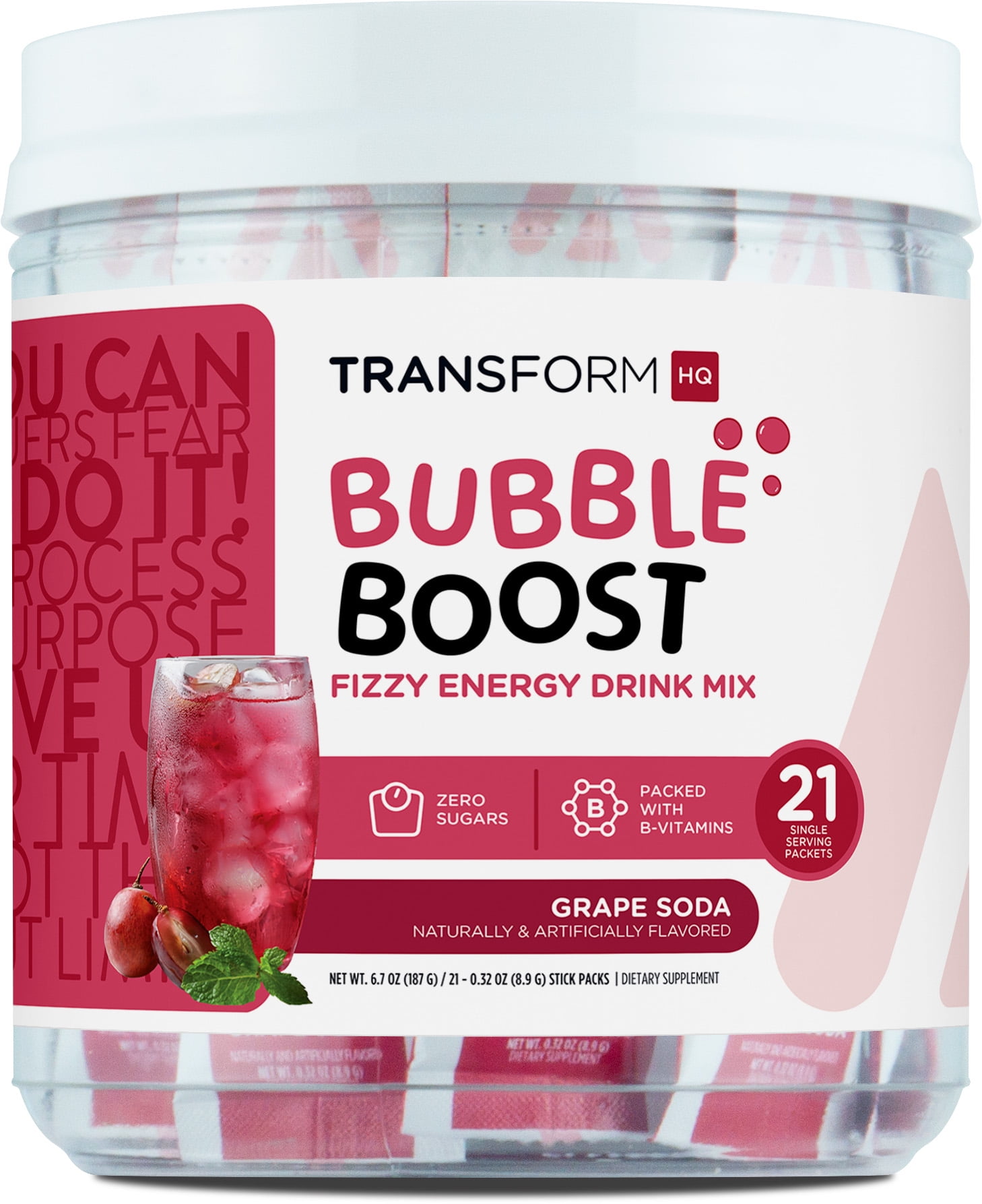 TransformHQ Bubble Boost Fizzy Energy Drink Mix (Grape Soda Flavored ...