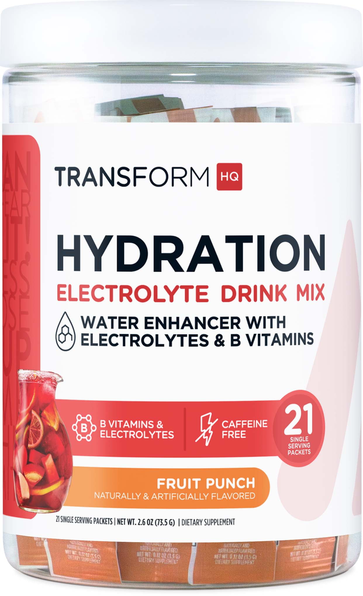 TransformHQ Hydration Drink Mix (21 Single-Serving Packets, Fruit Punch ...