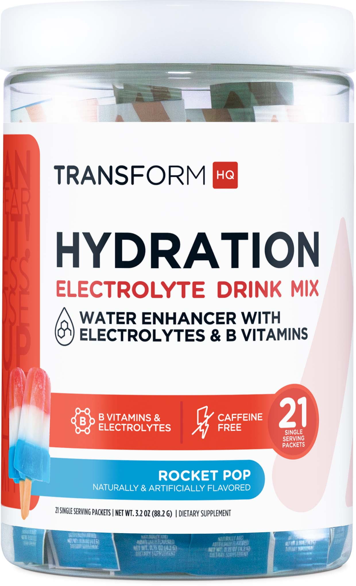 TransformHQ Hydration Drink Mix (21 Single-Serving Packets, Rocket Pop ...