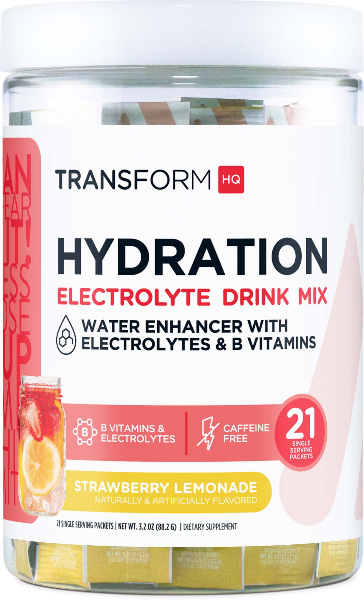 TransformHQ Hydration Drink Mix (21 Single-Serving Packets, Strawberry ...