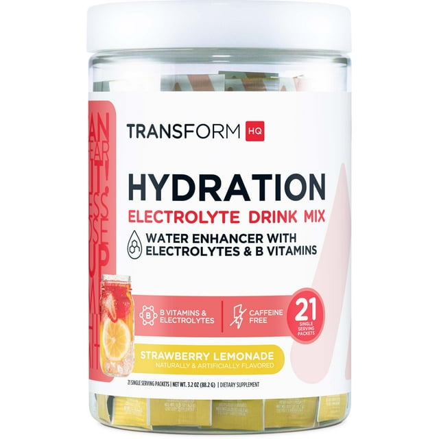 TransformHQ Hydration Drink Mix (21 Single-Serving Packets, Strawberry Lemonade) - Hydration ...