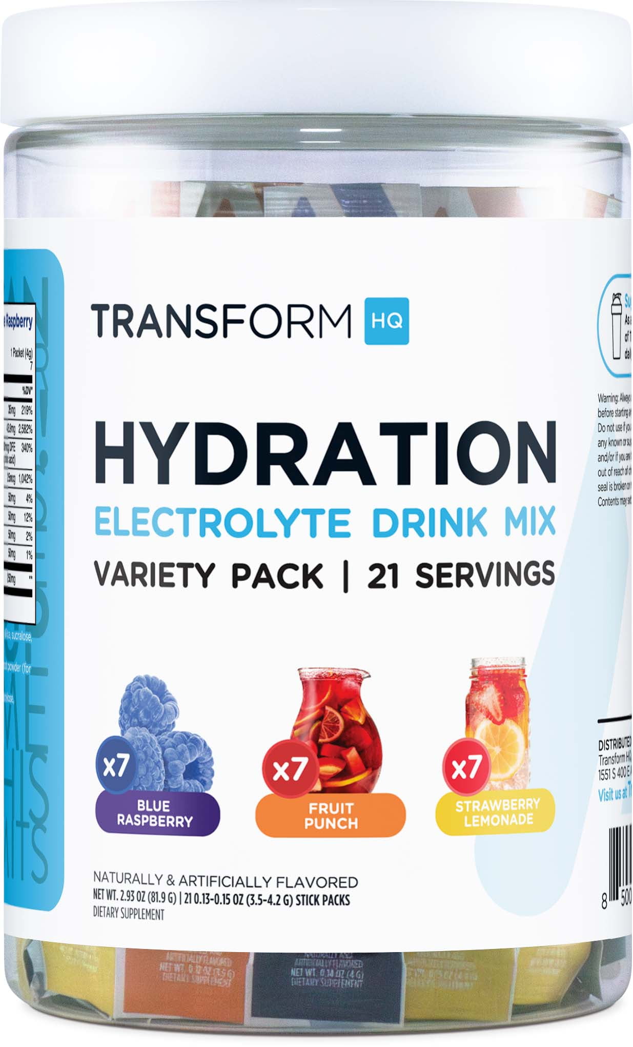 TransformHQ Hydration Drink Mix with Electrolytes Vitamins 21 Single ...