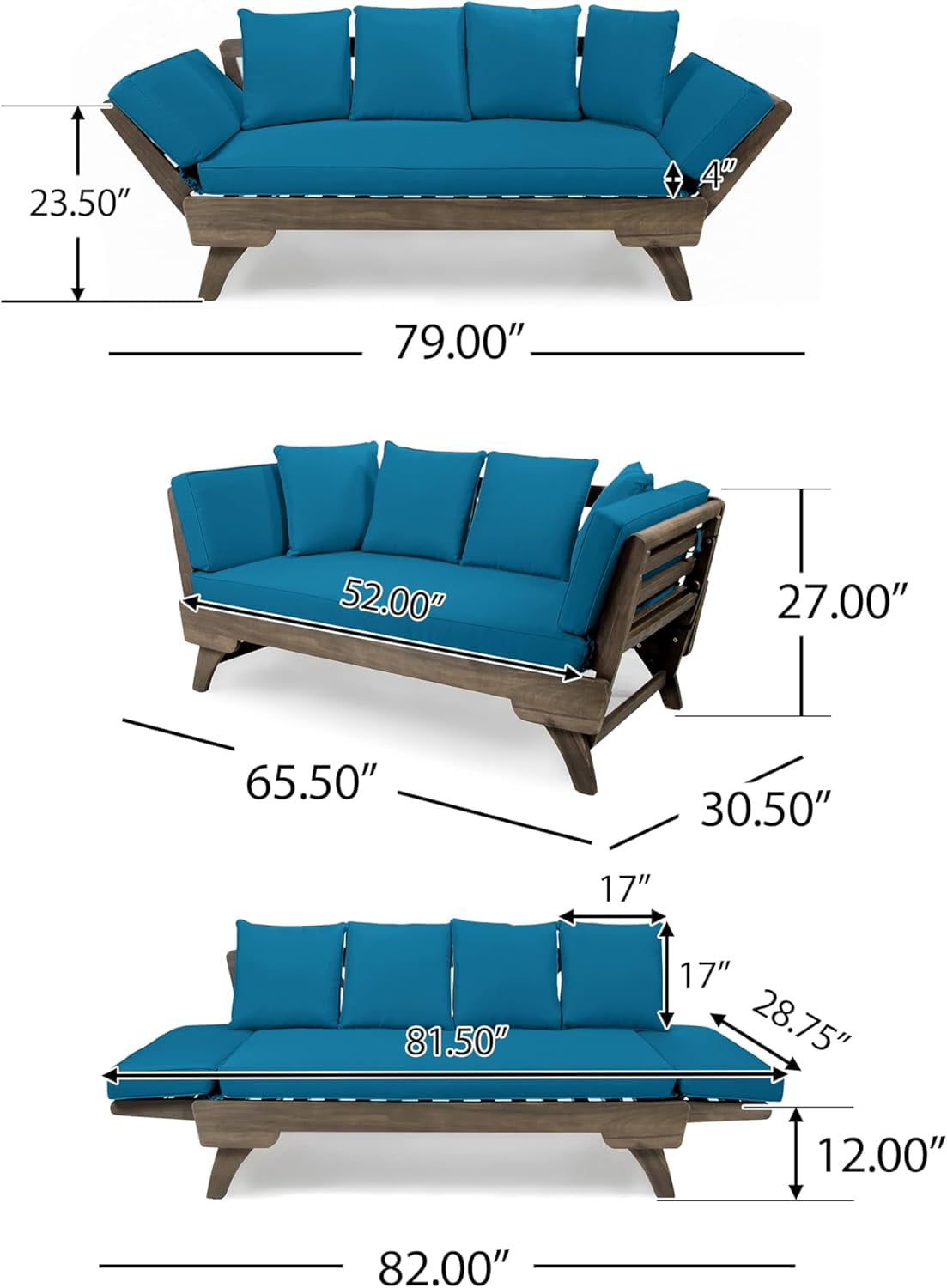 Transformative Outdoor Daybed Sofa with Acacia Wood Frame and ...