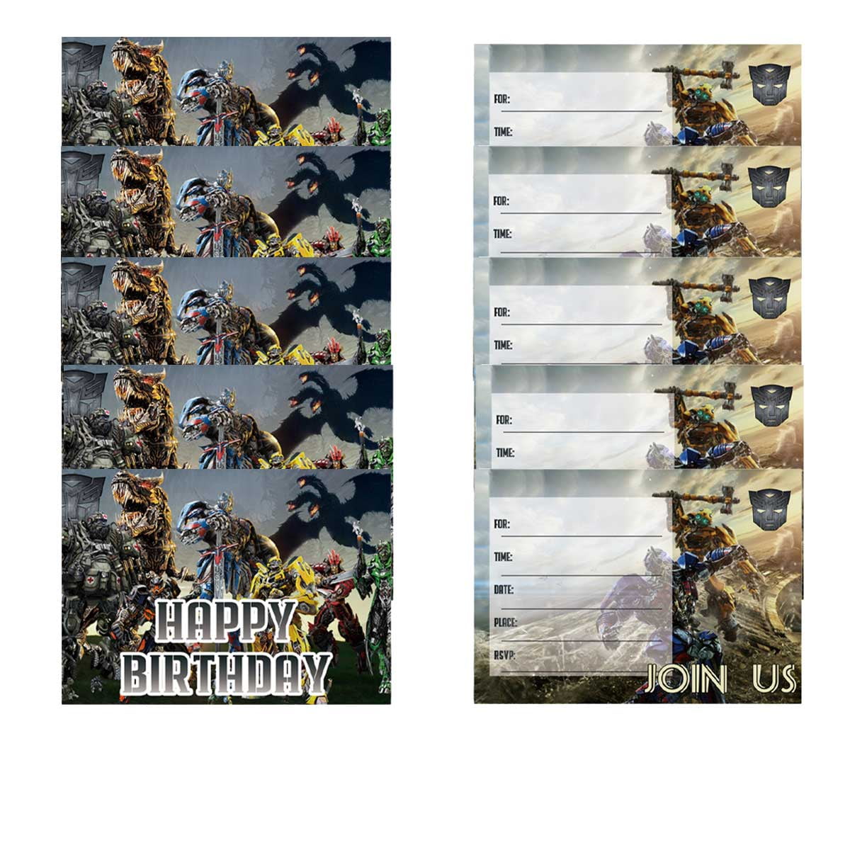Transformer Invitations Cards Stock Bulk Birthday Invite Fill-in Party ...
