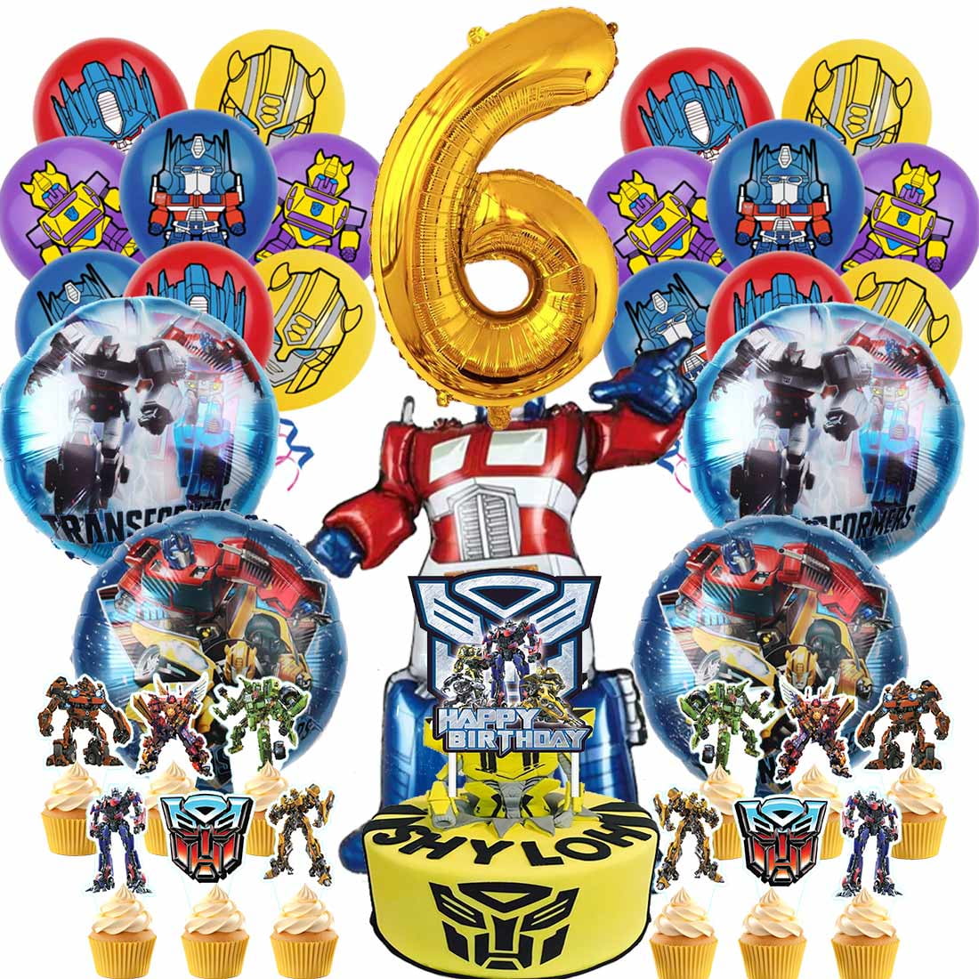 Transformer Party Supplies 6th Decor Kit Balloons Birthday Cake Topper ...