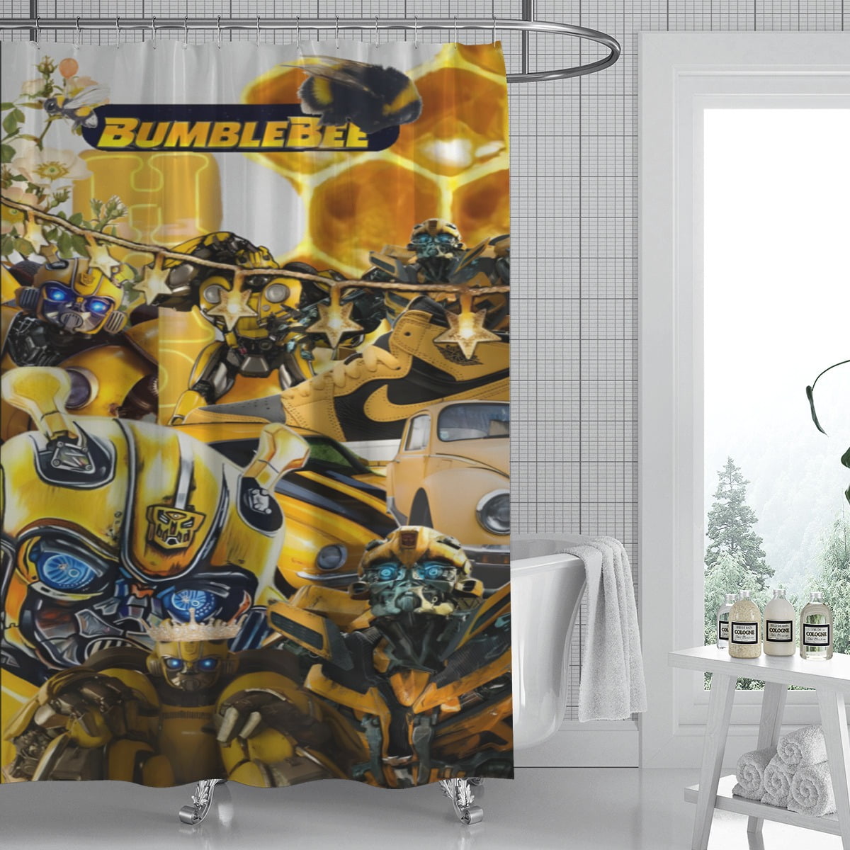 Transformer shower curtain displays an eye-catching design, is ...