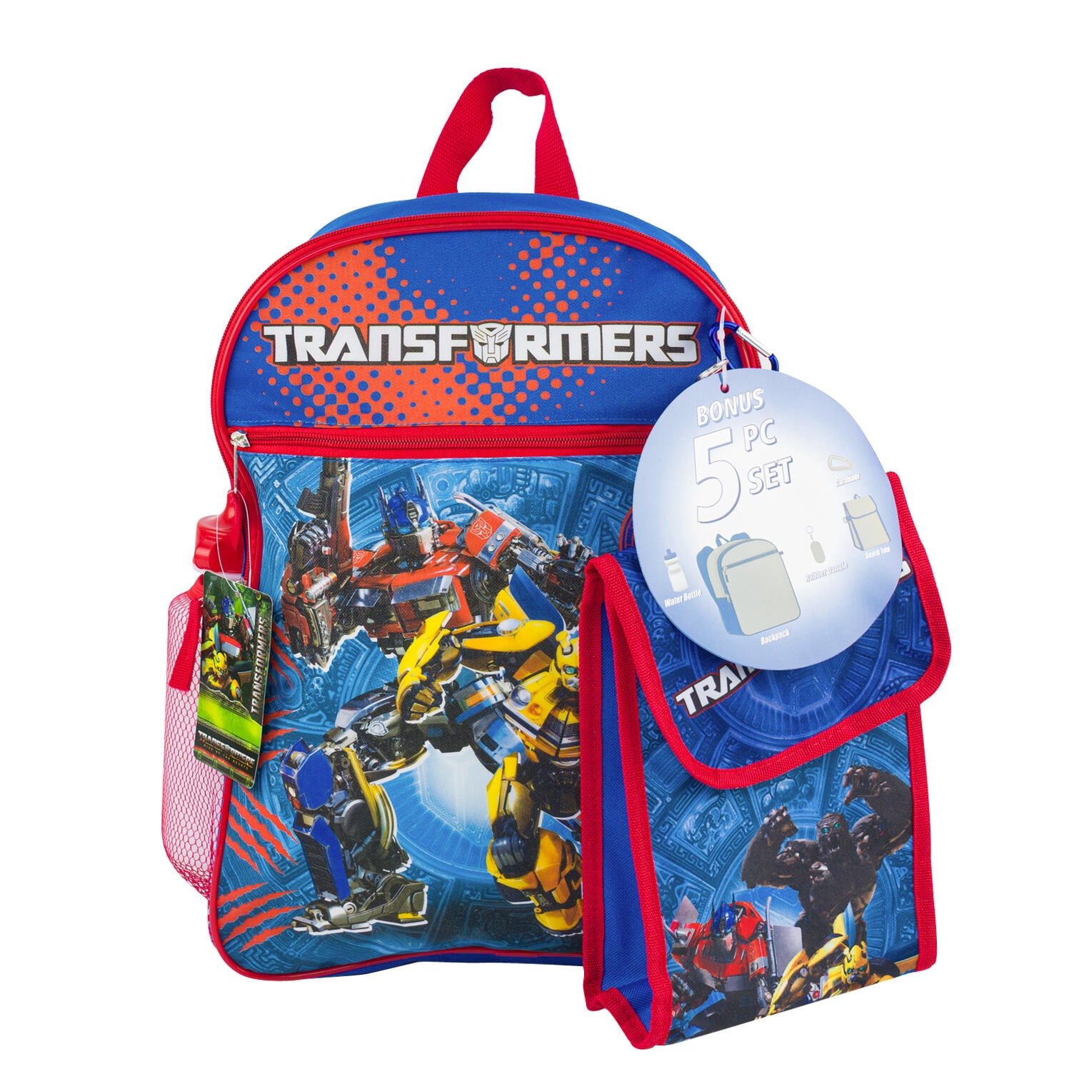 Transformers 5pc Backpack Set- 16", WATER BOTTLE, LUNCH BAG, CARABINER ...