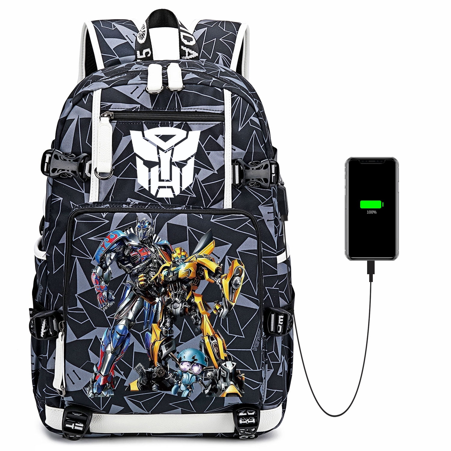 Transformers Backpack School Travel Outdoor Bag Waterproof USB Charging ...