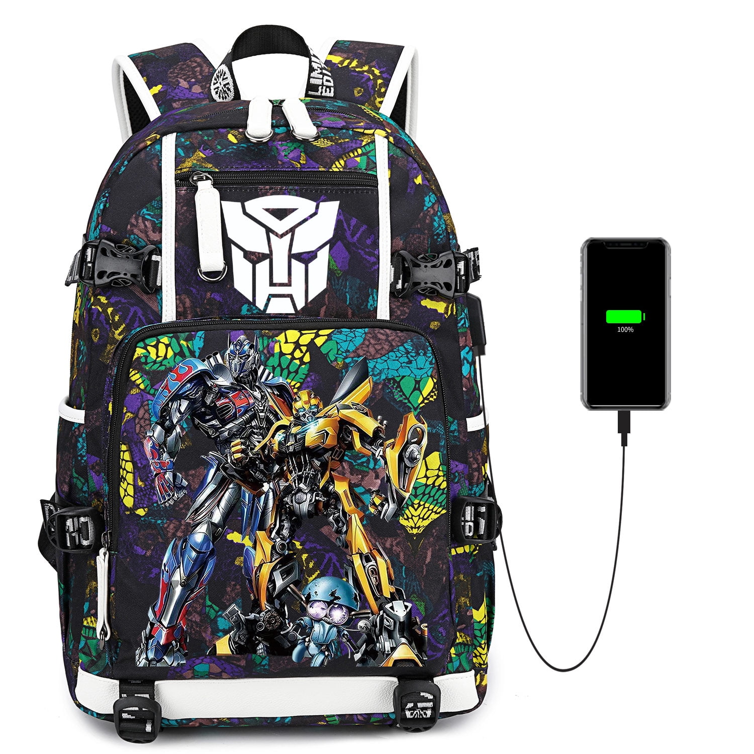 Transformers Backpack School Travel Outdoor Bag Waterproof USB Charging ...