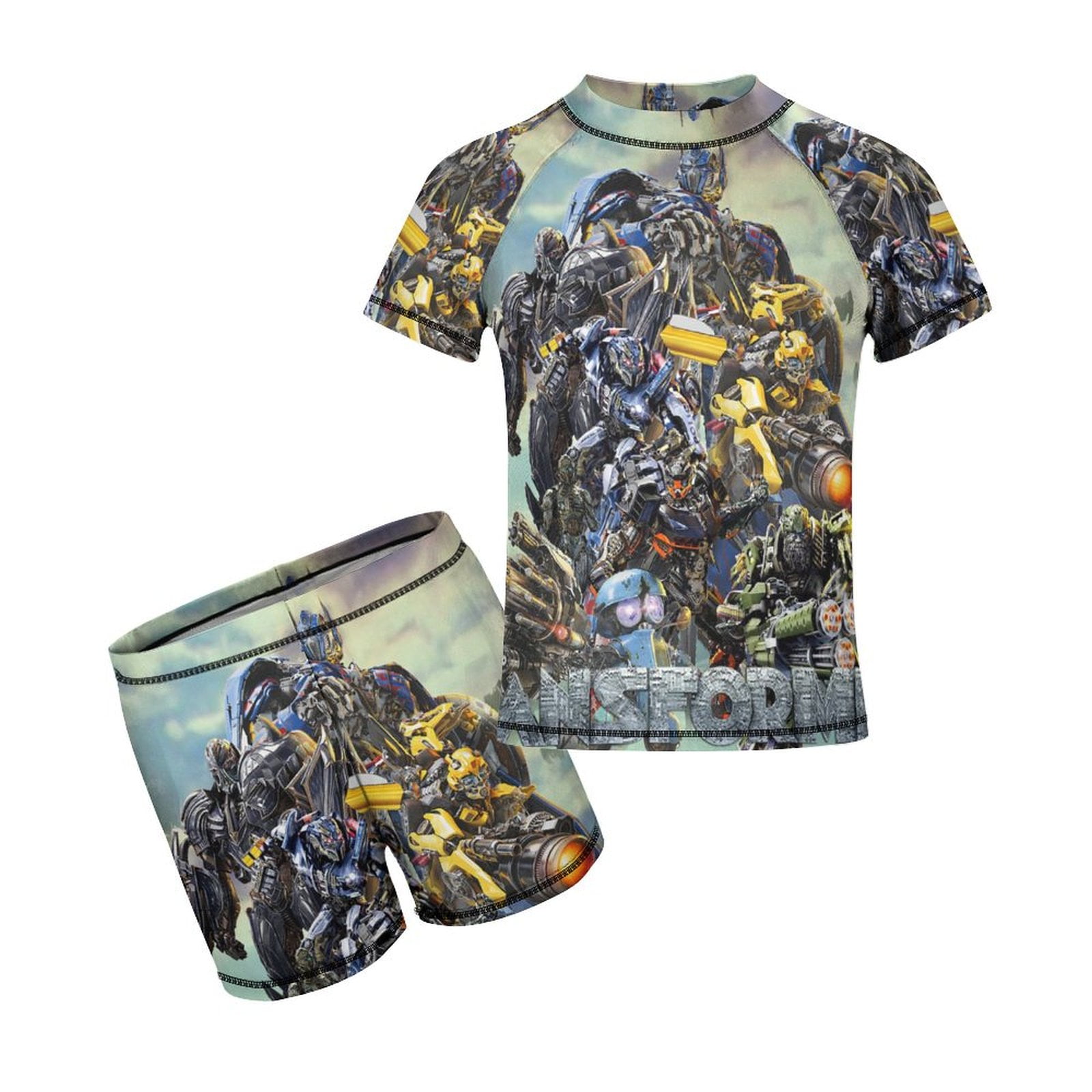 Transformers Boys 2-Piece Swimsuit Set, Short Sleeve Rash Guard & Swim ...