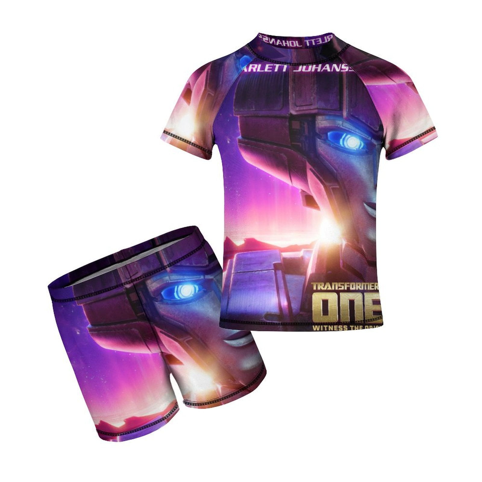 Transformers Boys 2-Piece Swimsuit Set, Short Sleeve Rash Guard & Swim ...