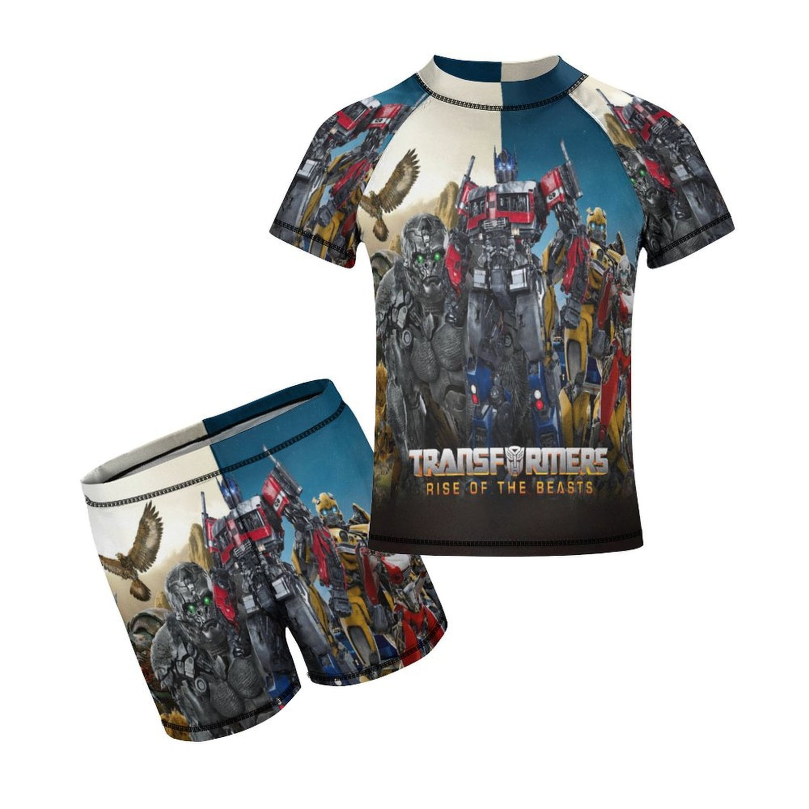Transformers Boys 2-Piece Swimsuit Set, Short Sleeve Rash Guard & Swim ...