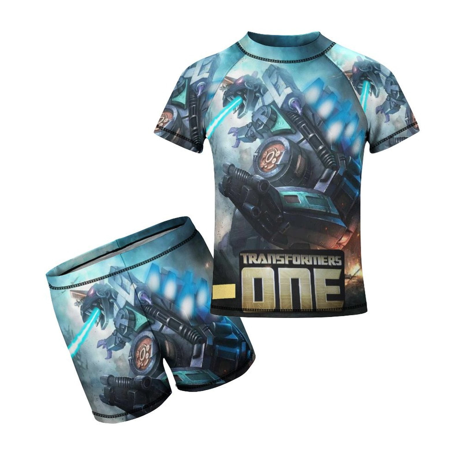 Transformers Boys 2-Piece Swimsuit Set, Short Sleeve Rash Guard & Swim ...